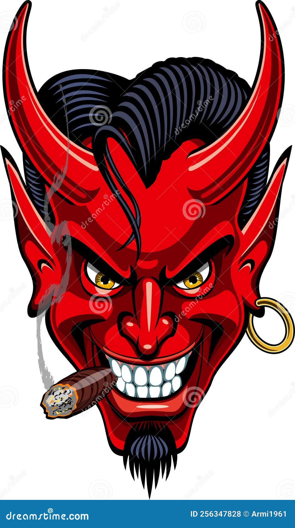 Cartoon Retro Style Red Devil Head Smoking Cigar Stock Vector ...