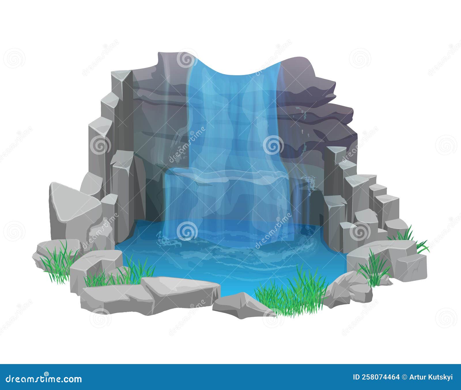 Cartoon River Waterfall Isolated Stock Vector - Illustration of bush ...