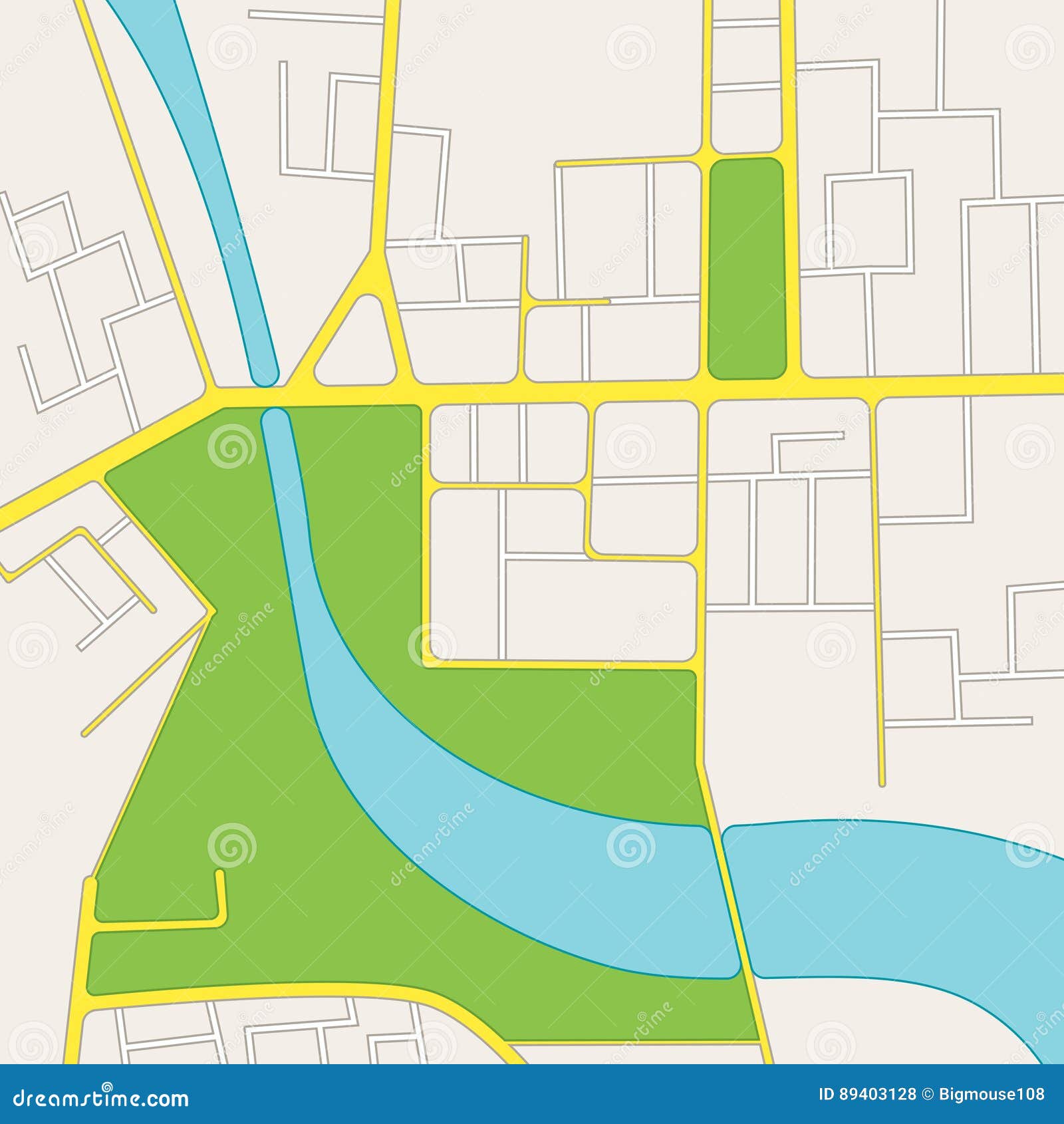 Cartoon Road City Map of District. Vector Stock Vector - Illustration ...