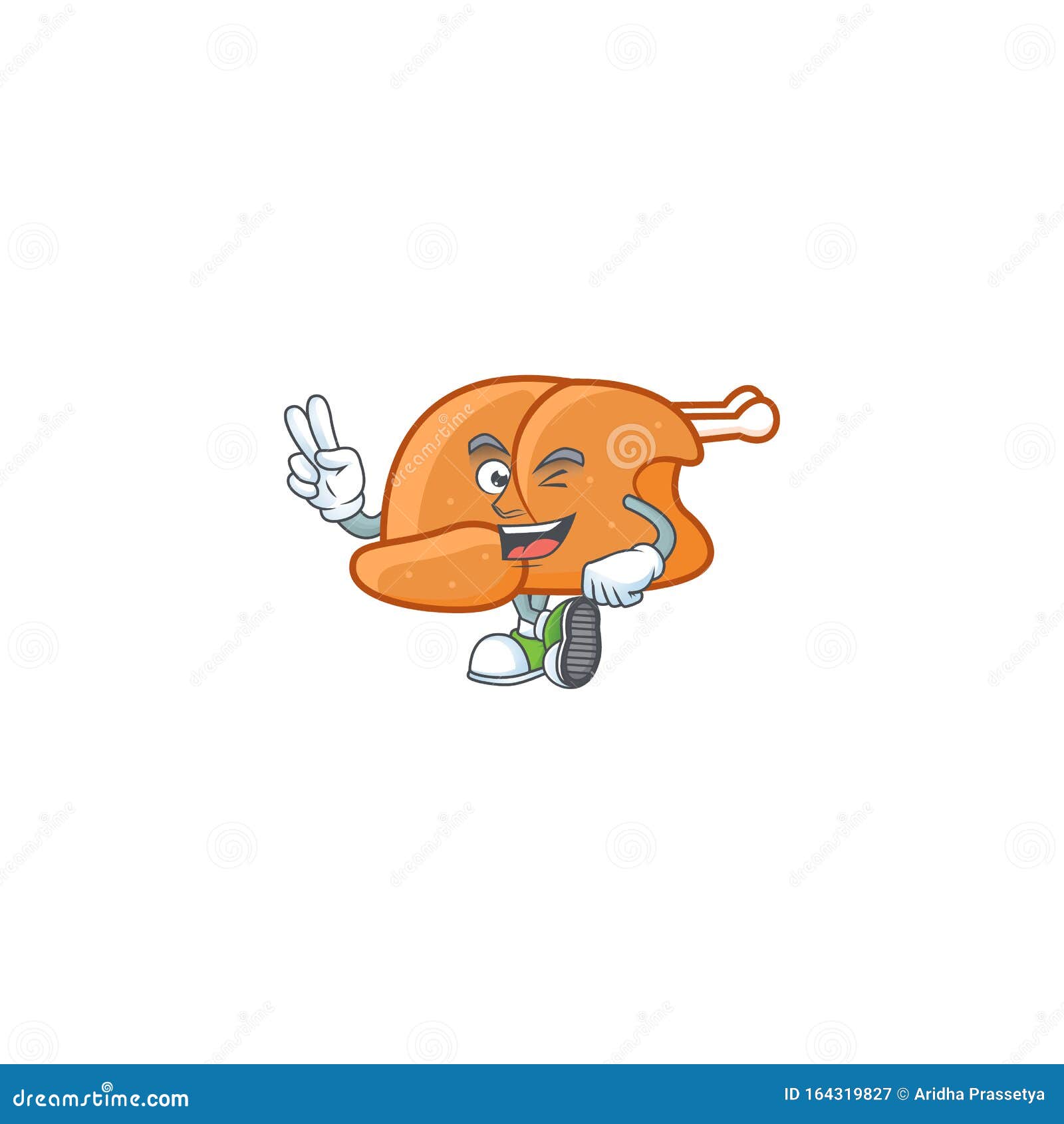 Cartoon Roast Turkey in the Character Shape Two Finger Stock Vector ...