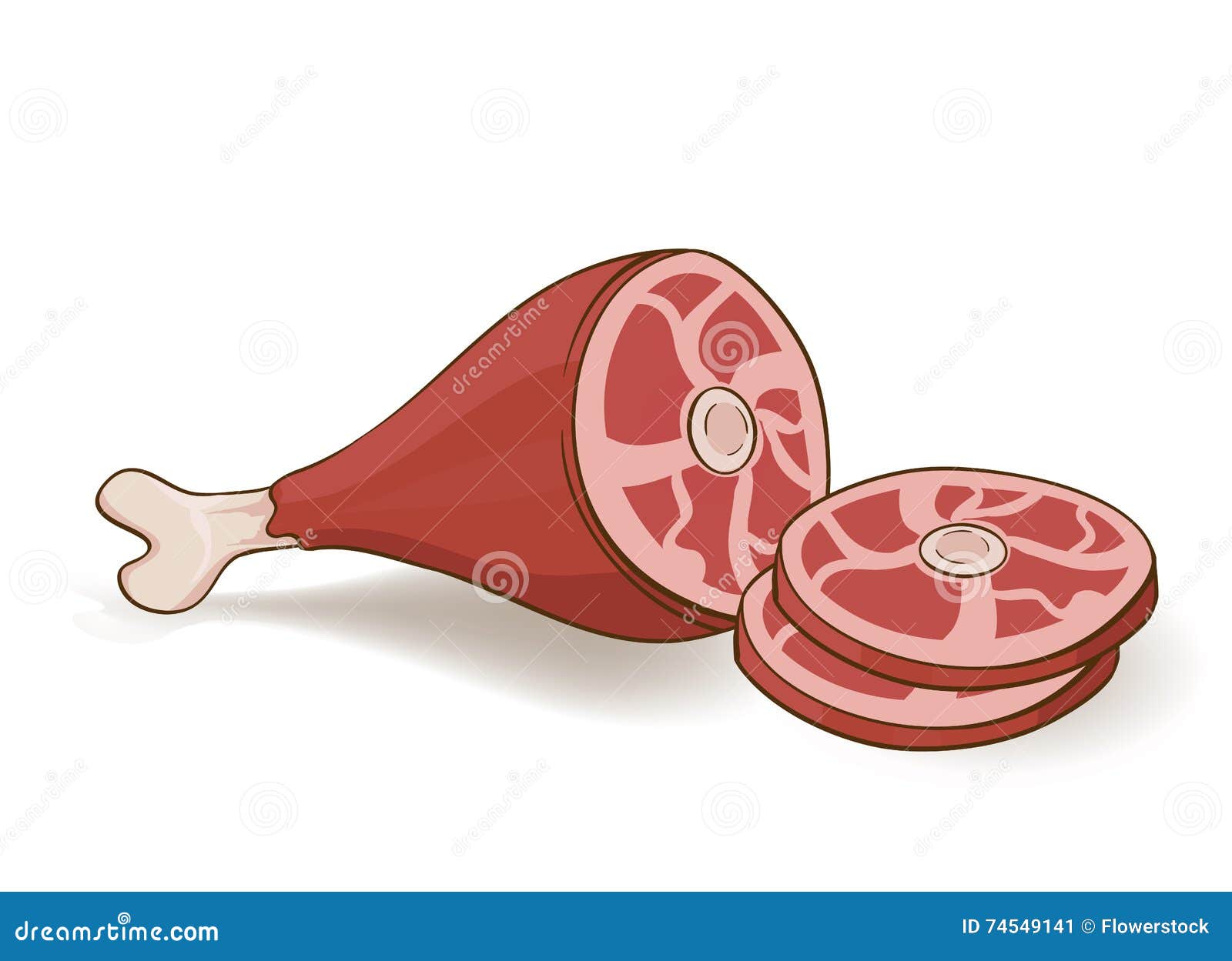Cartoon roasted ham slices stock vector. Illustration of delicious ...