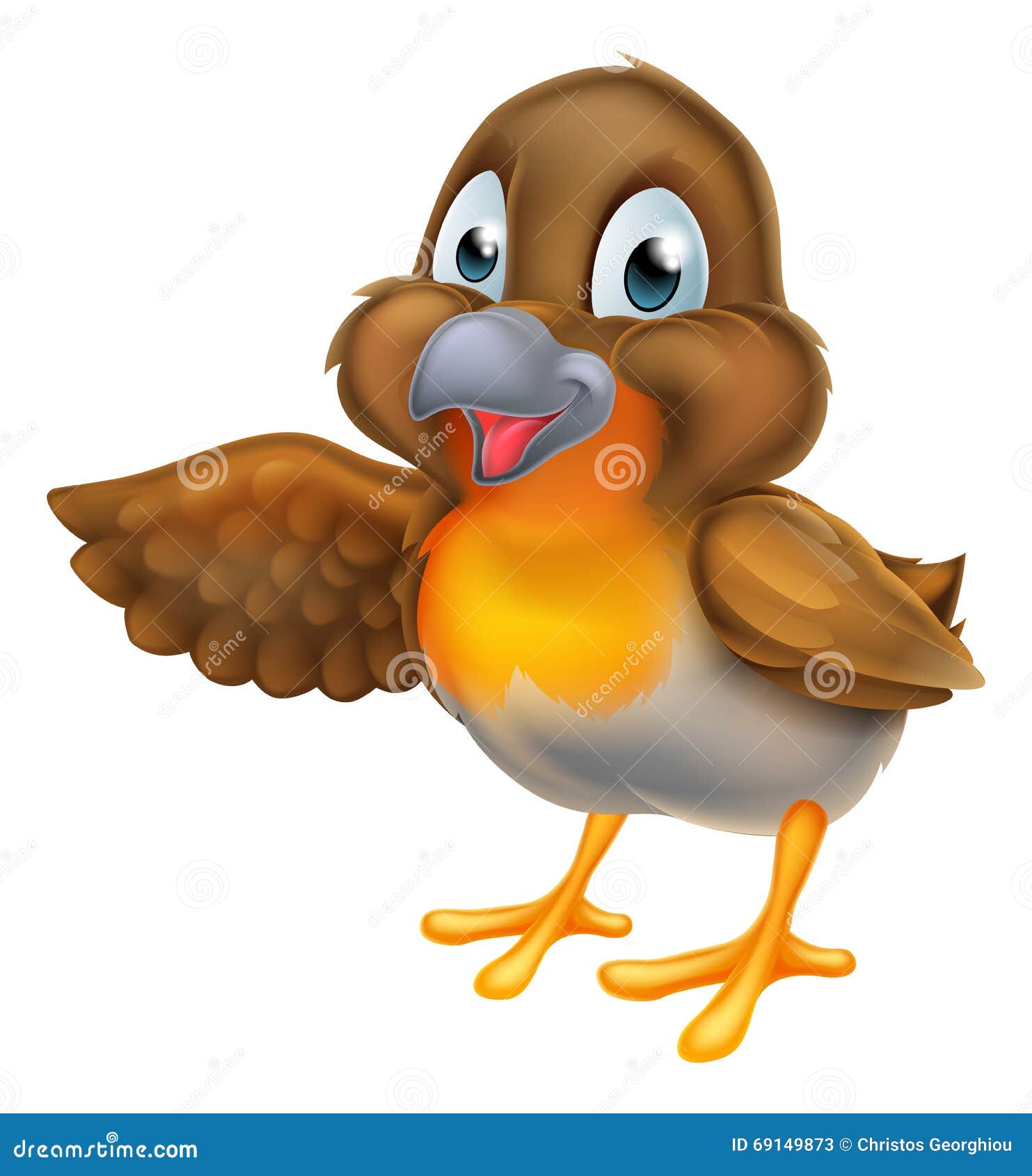 Cartoon Robin Redbreast Birds Watercolor Illustration Isolated On White ...