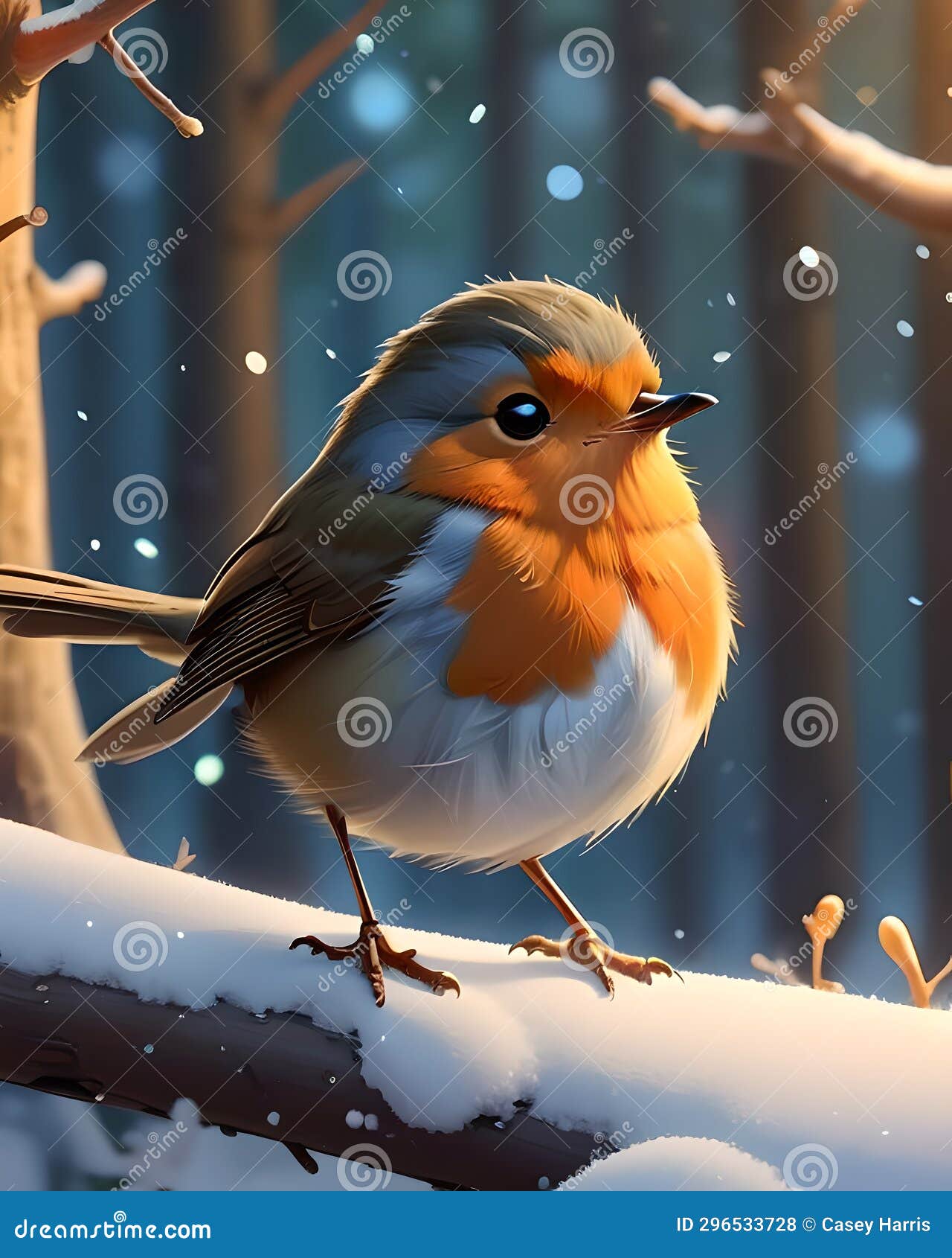 Cartoon Robin in the snow stock illustration. Illustration of pink ...