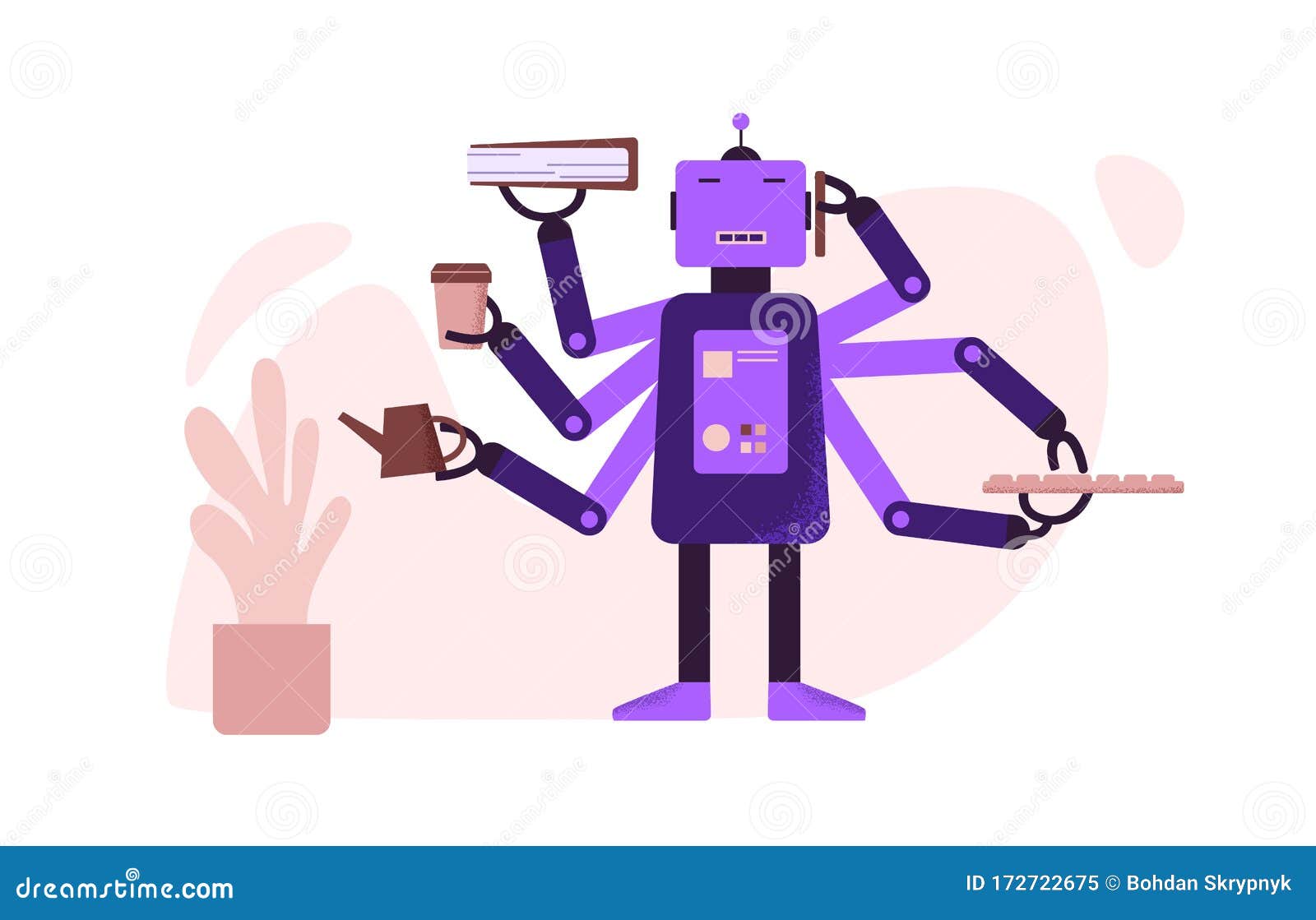 Cartoon Robot with AI on Work at Office Vector Flat Illustration Stock ...