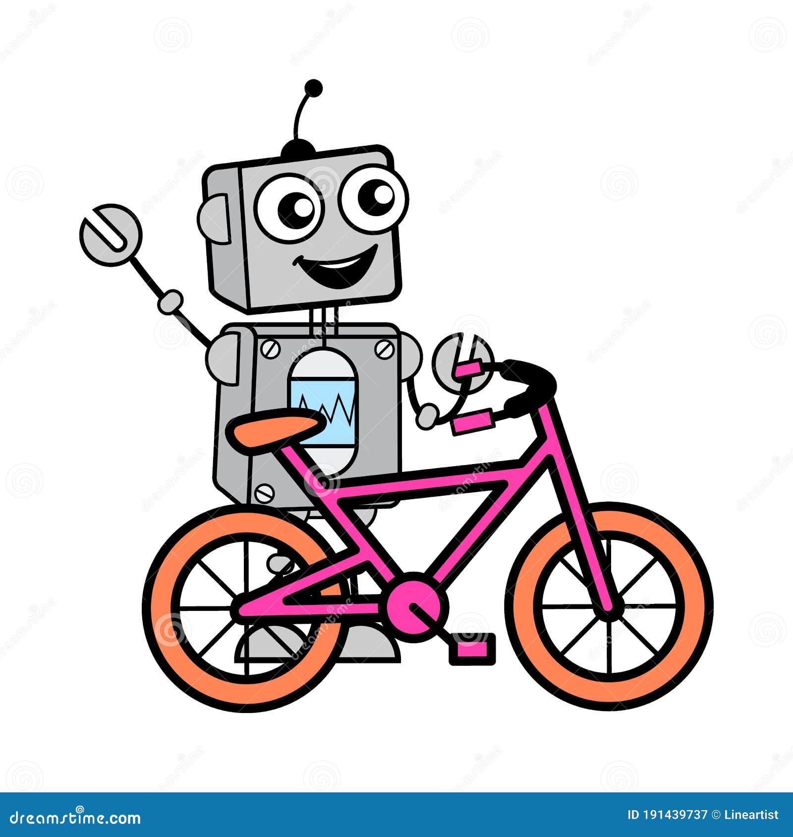Cartoon Robot with Bicycle stock illustration. Illustration of ...