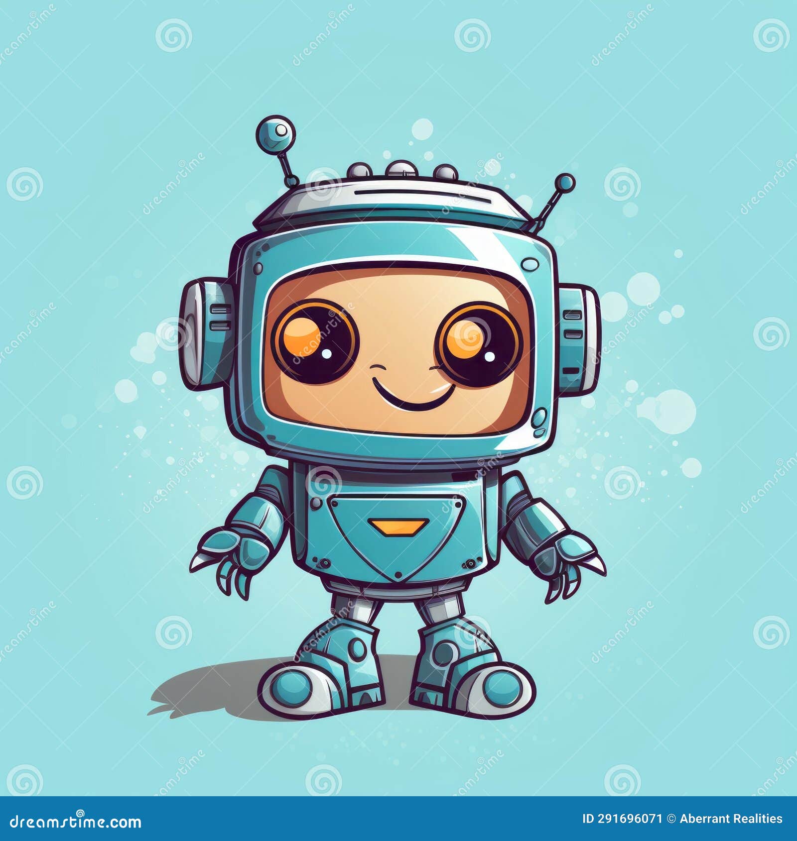 Cartoon Robot with Big Eyes on a Blue Background Stock Illustration ...