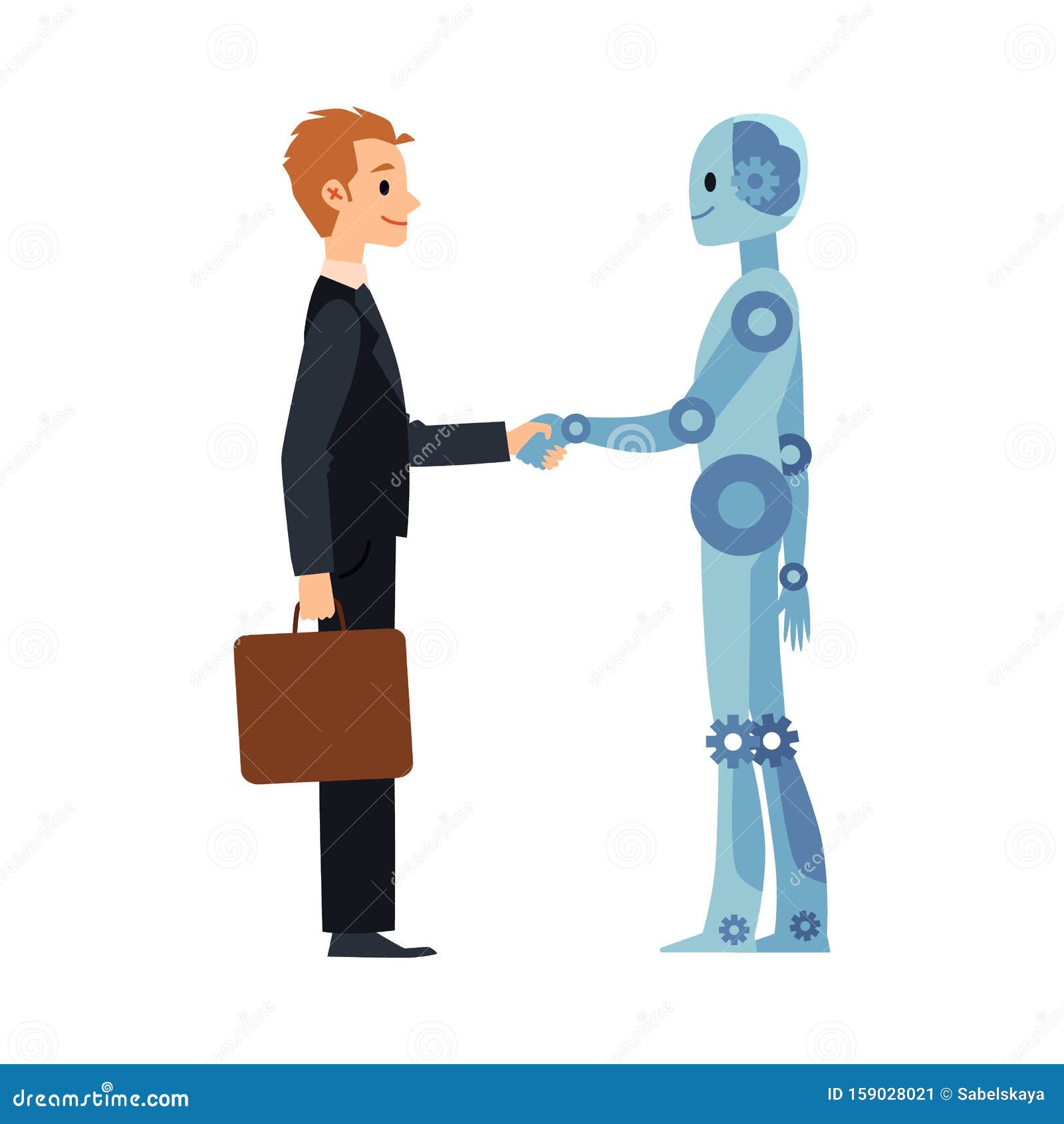 Cartoon Robot and Business Man Handshake - Businessman and Android ... Cartoon Robot and Business Man Handshake - Businessman and Android ...