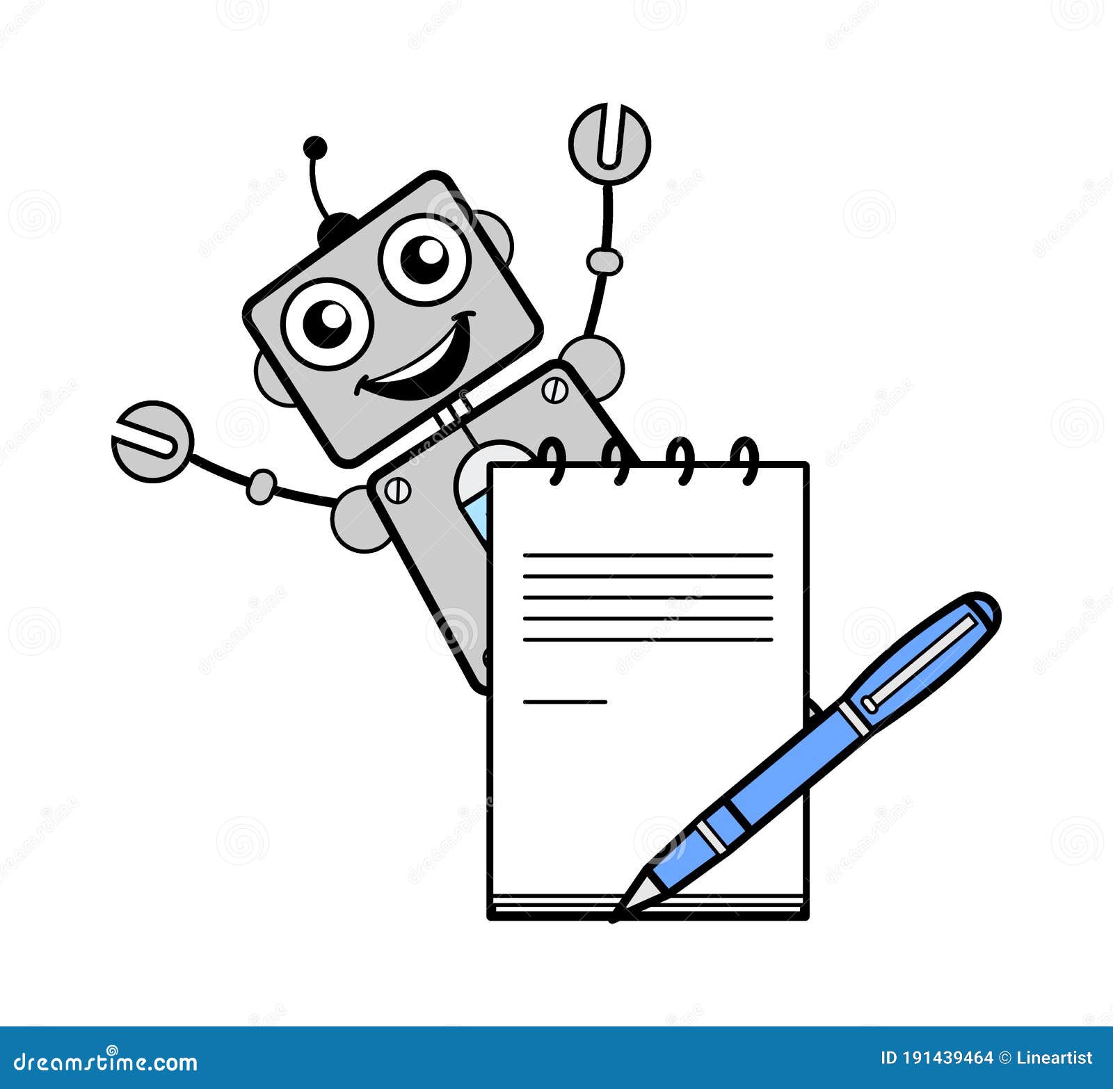 Cartoon Robot with Diary and Pen Stock Illustration - Illustration of ...