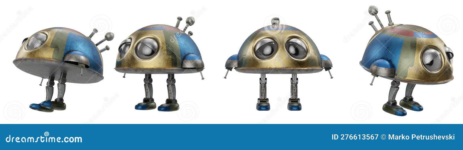 Cartoon Robot Different Angles Isolated on White Background High ...