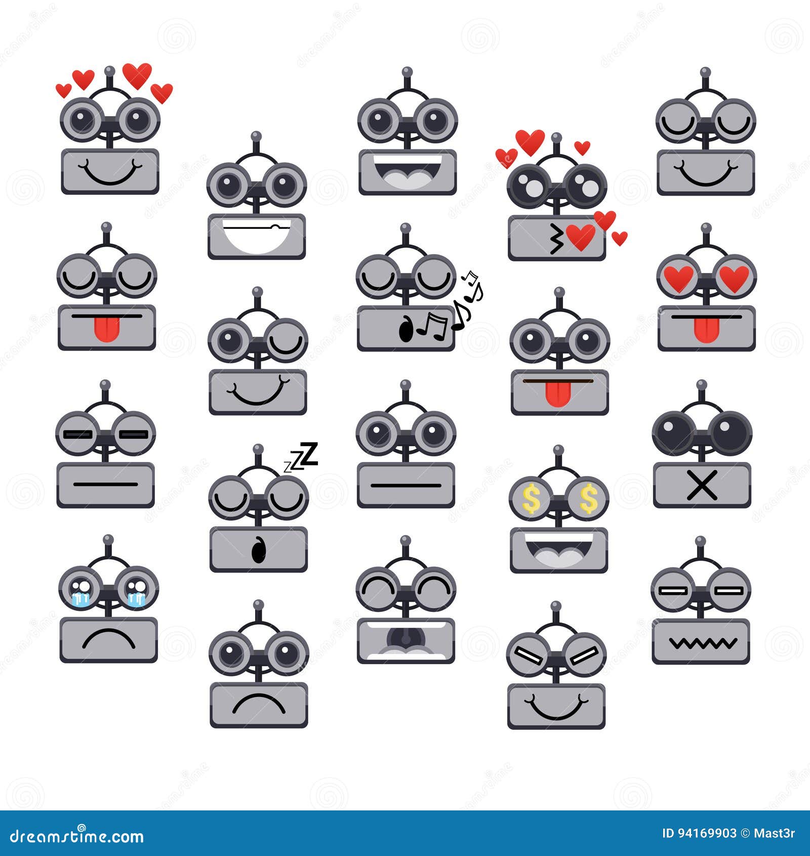 Cartoon Robot Face Smiling Cute Emotion Negative and Positive Chat Bot ...