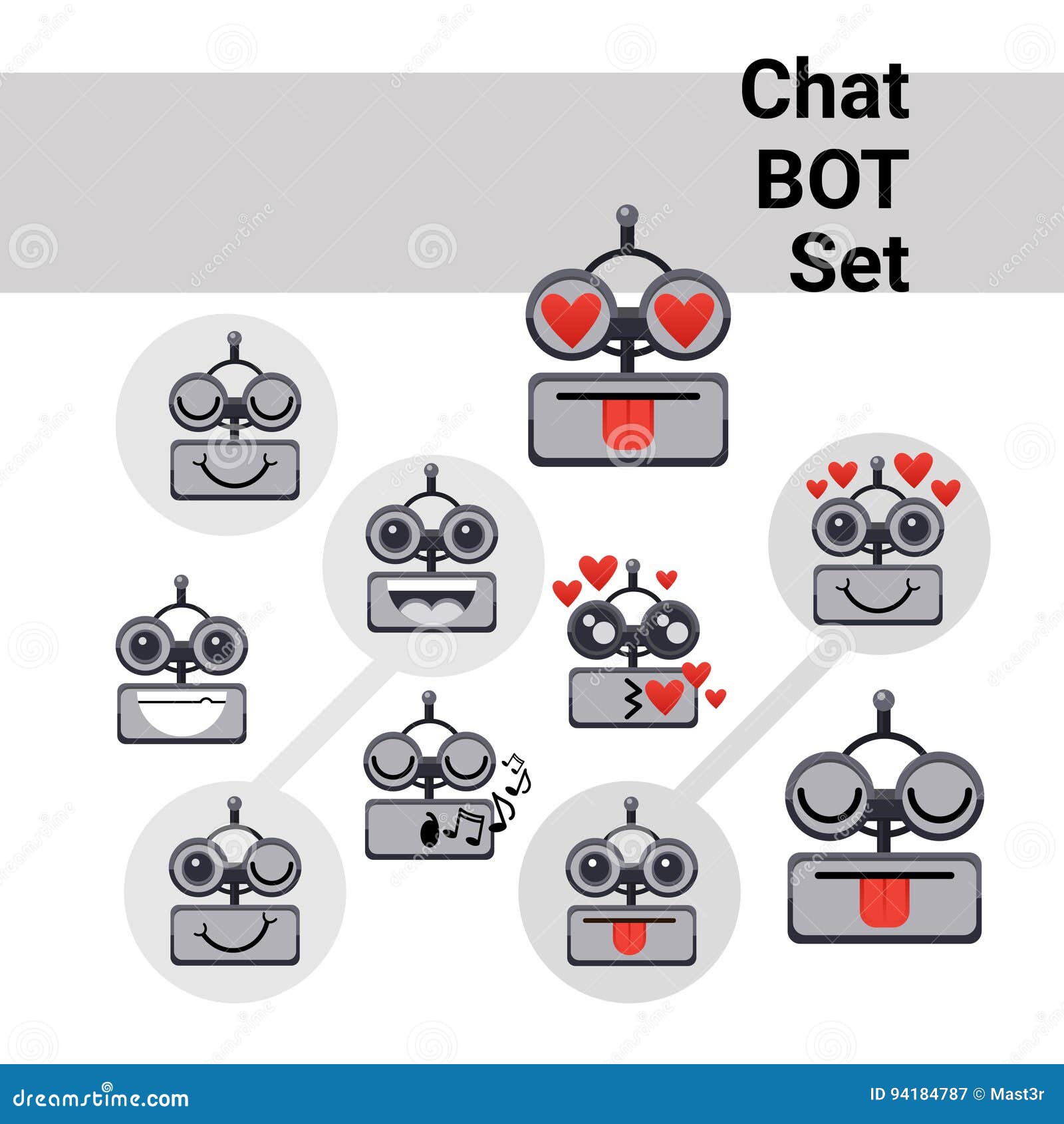 Cartoon Robot Face Smiling Cute Positive Emotion Chat Bot Icon Set ...