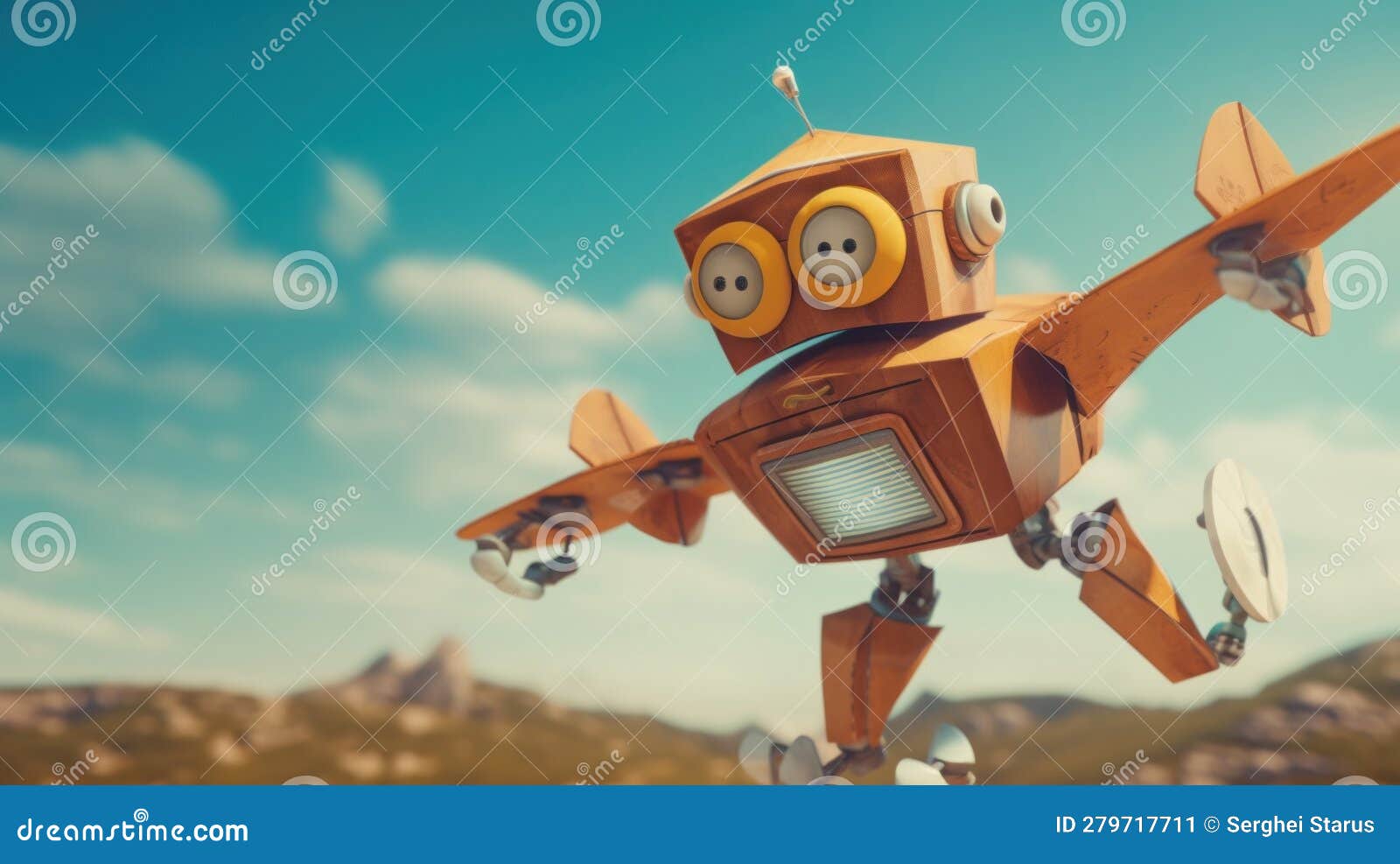 A Cartoon Robot Flying through the Air. Generative AI Image. Stock ...