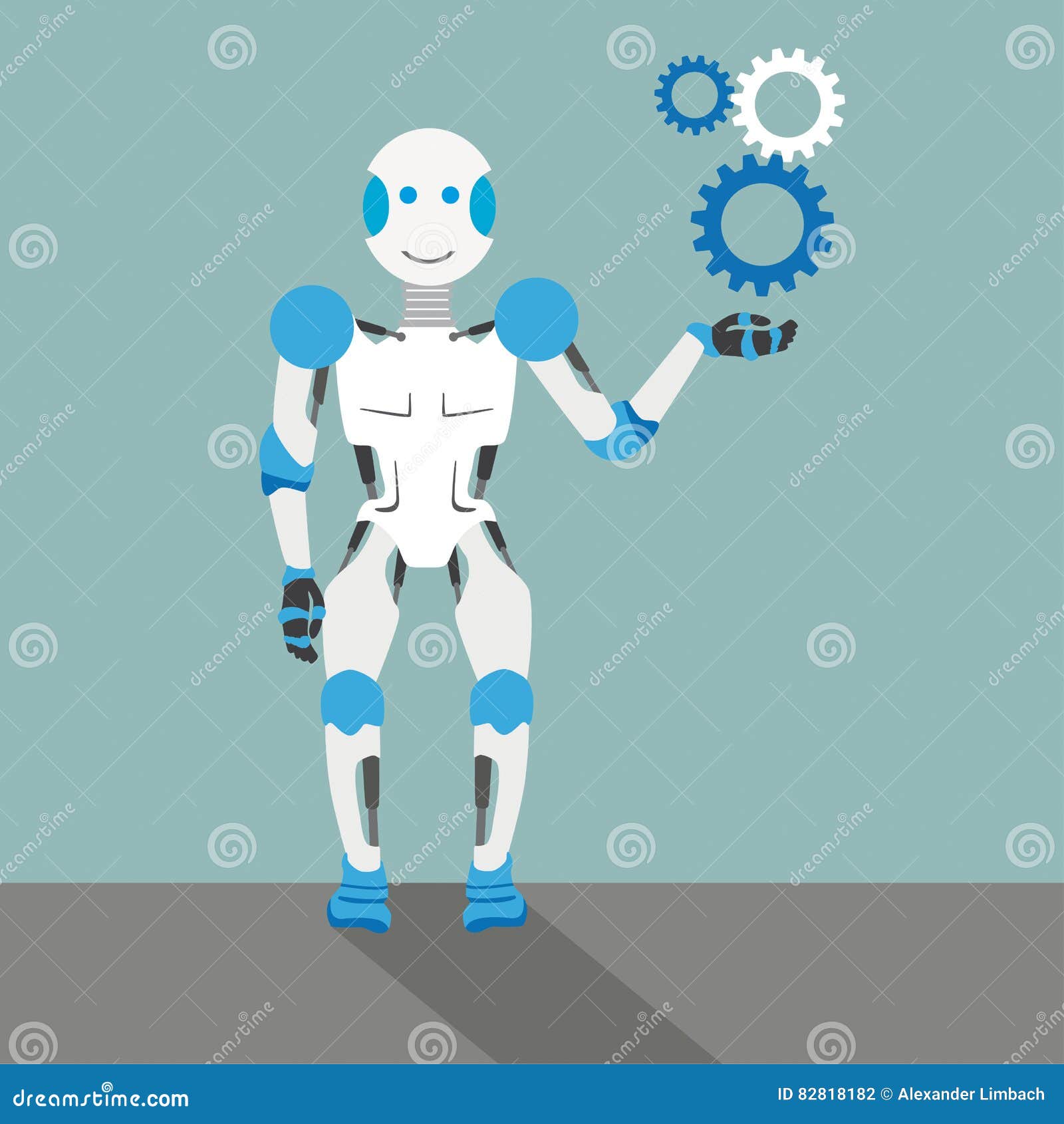 Robot With Gears Cartoon Vector | CartoonDealer.com #96868589