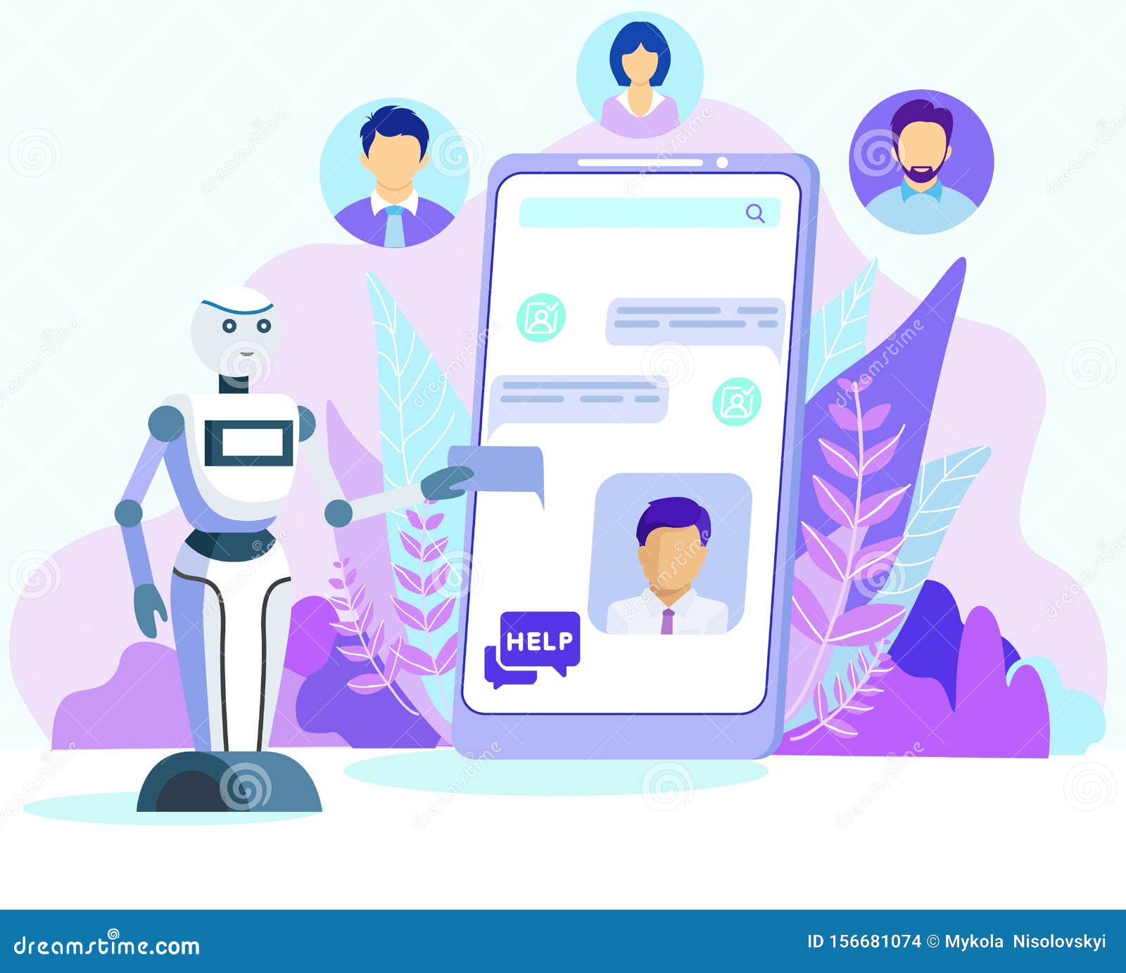 Robot Help User, Cute Friendly Ai Chatbot Customer Support And Online ...