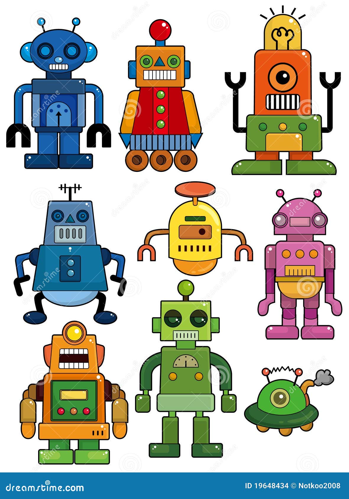 Cartoon robot icon set stock vector. Illustration of fiction - 19648434
