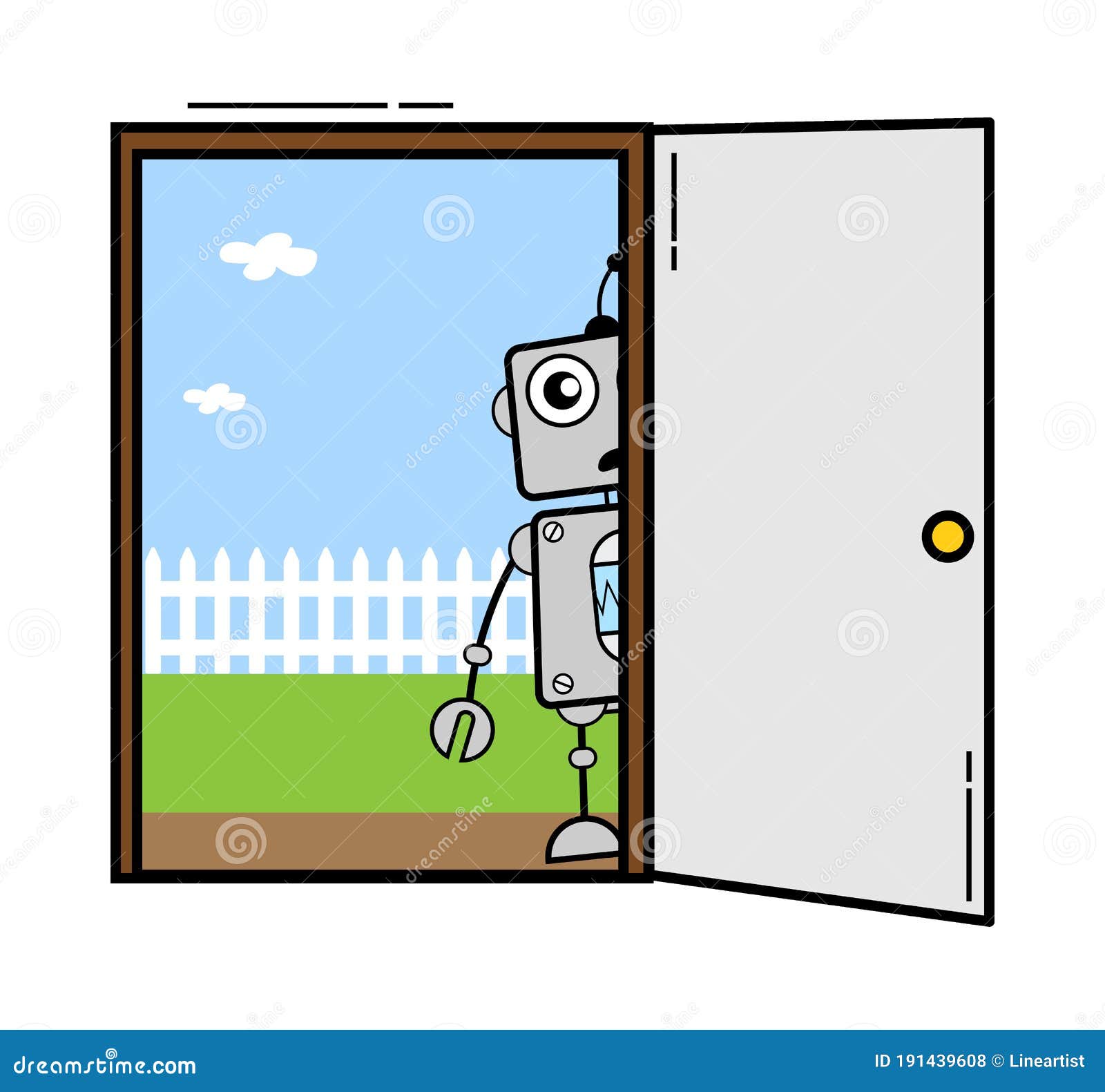 Cartoon Robot Looking from Door Stock Illustration - Illustration of ...