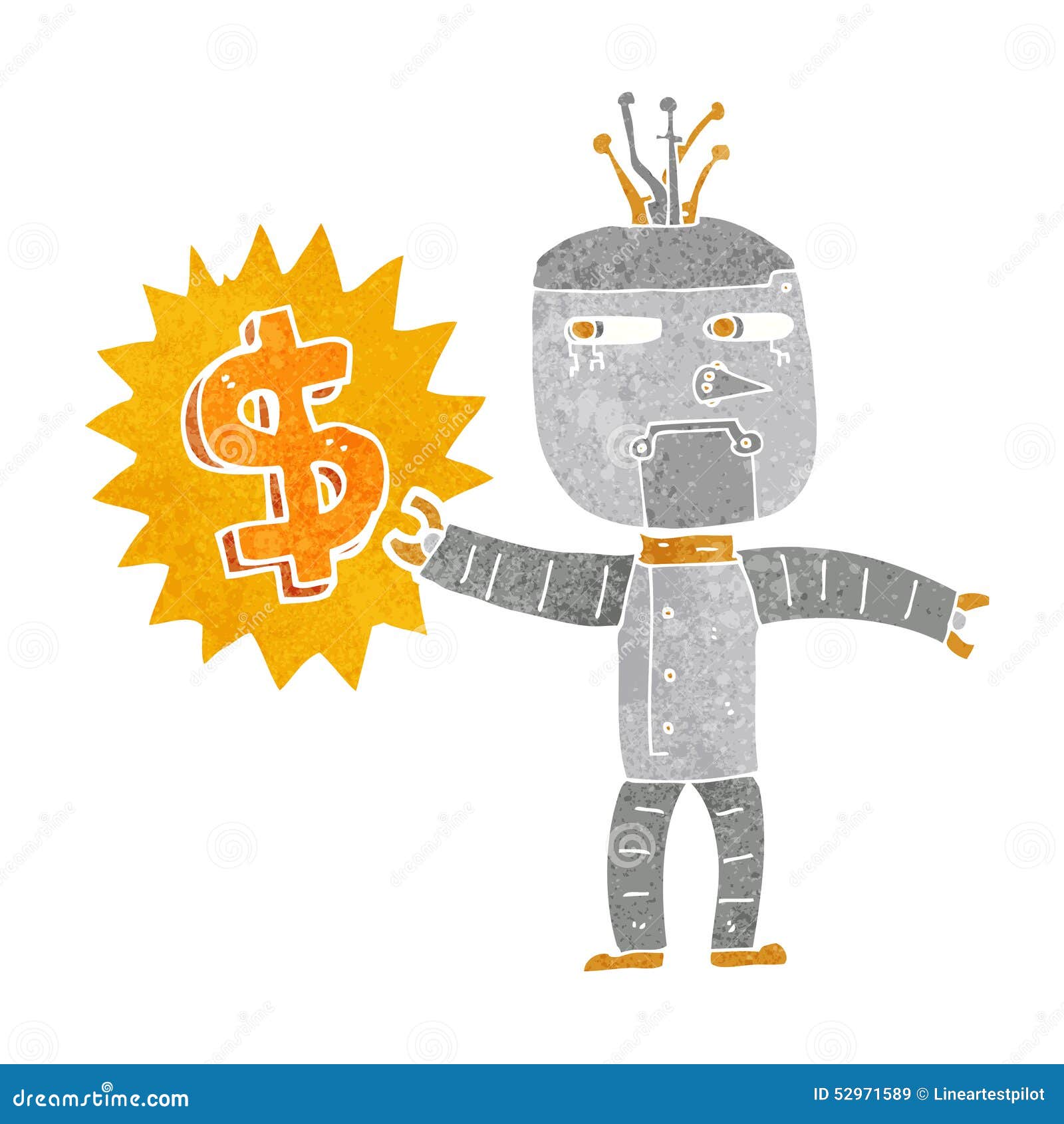 Cartoon Robot with Money Symbol Stock Illustration - Illustration of ...