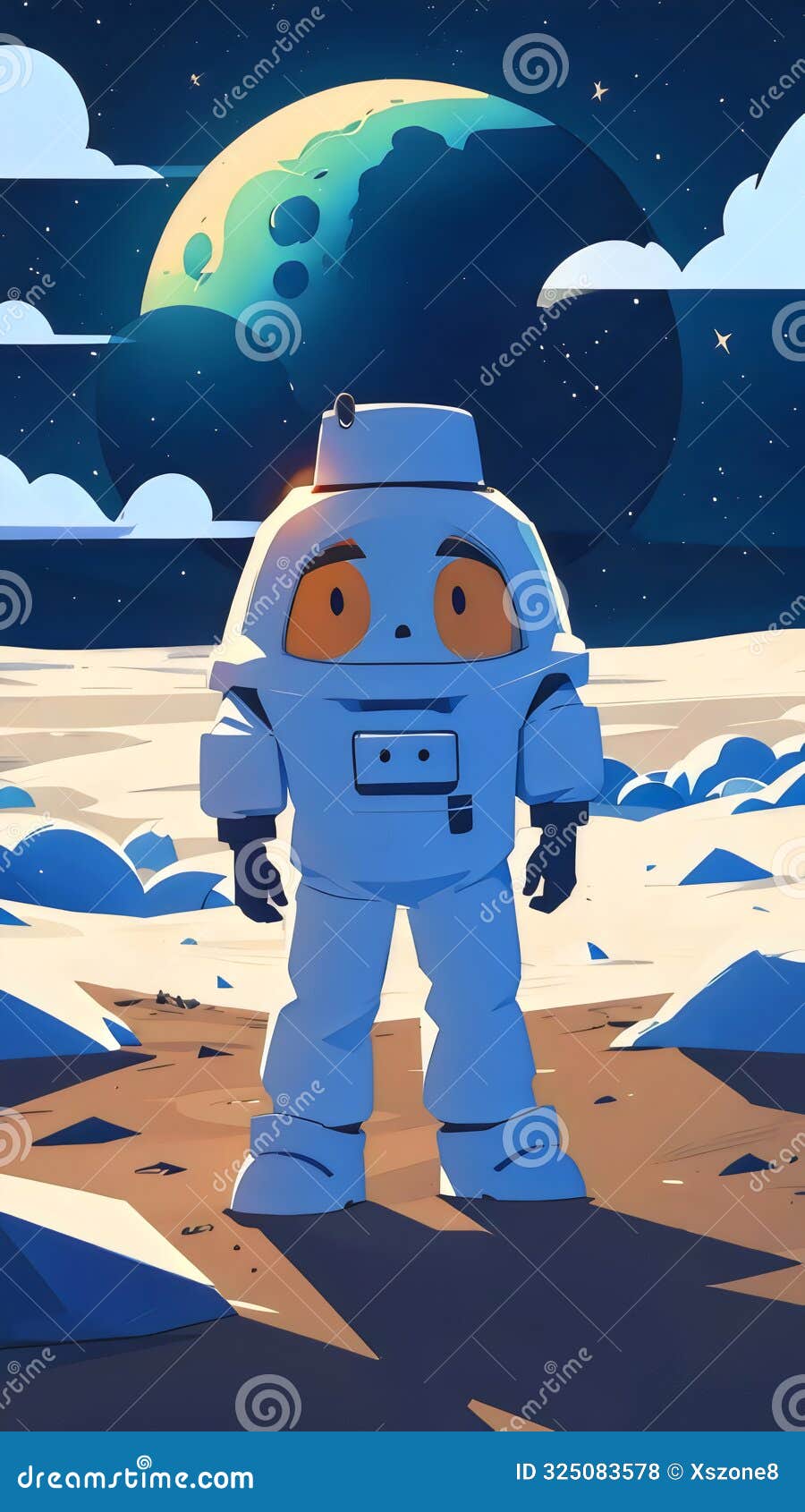 Cartoon of a Robot on Planet Stock Illustration - Illustration of diver ...