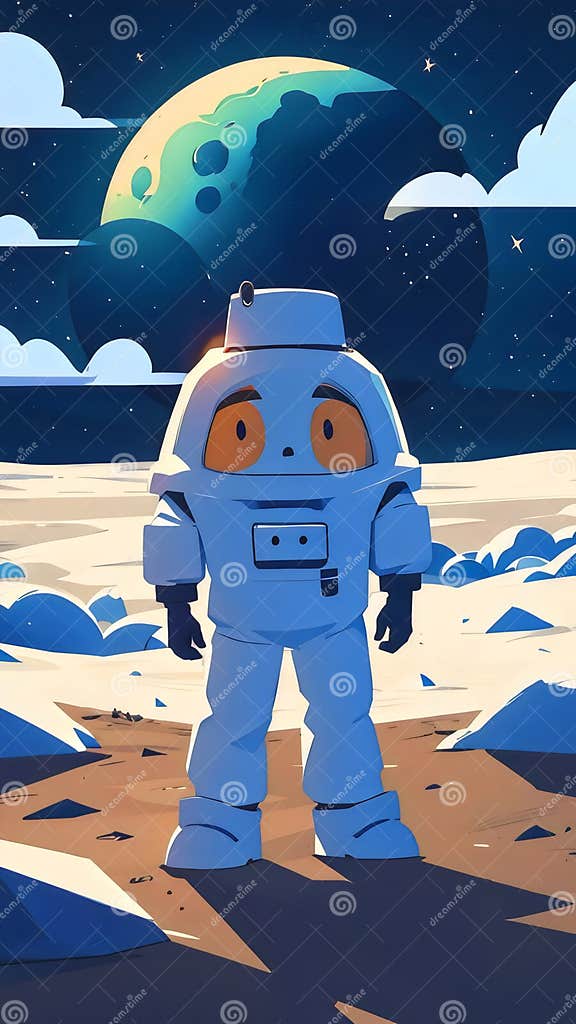 Cartoon of a Robot on Planet Stock Illustration - Illustration of diver ...