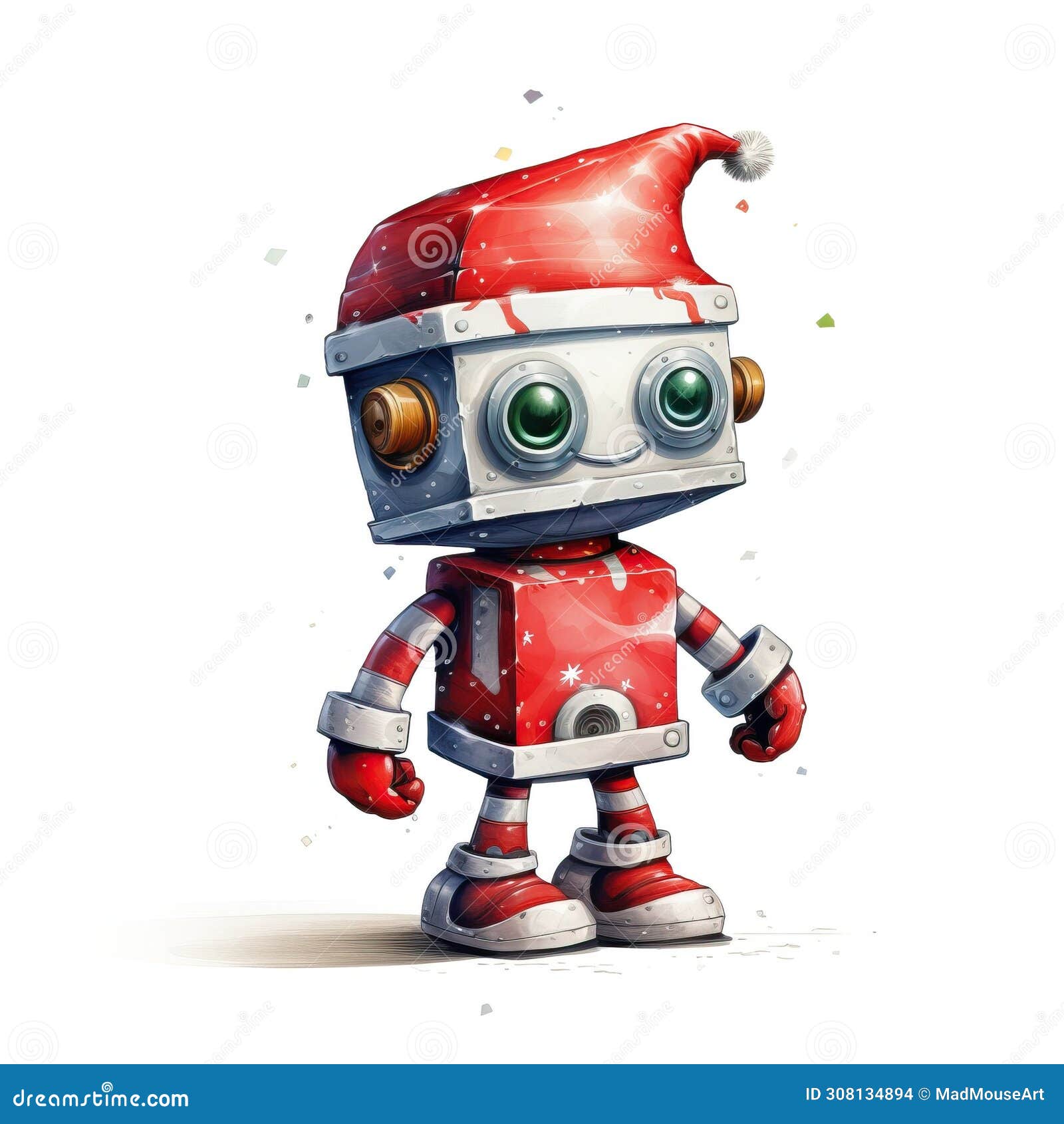 Cartoon Robot with Red Hat Isolated on White Background Stock ...