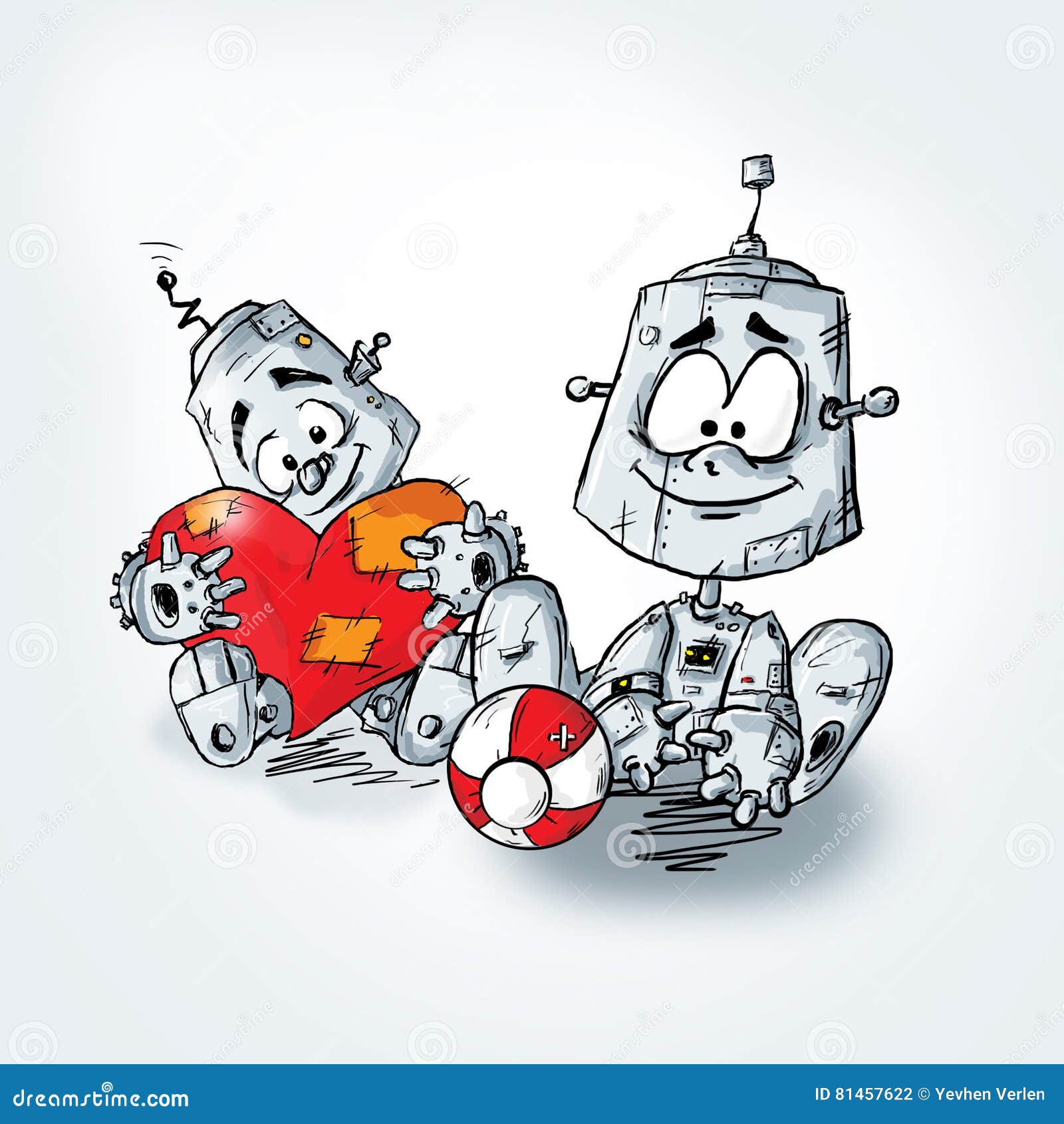 Cartoon Robot with Red Heart. Stock Illustration - Illustration of ...