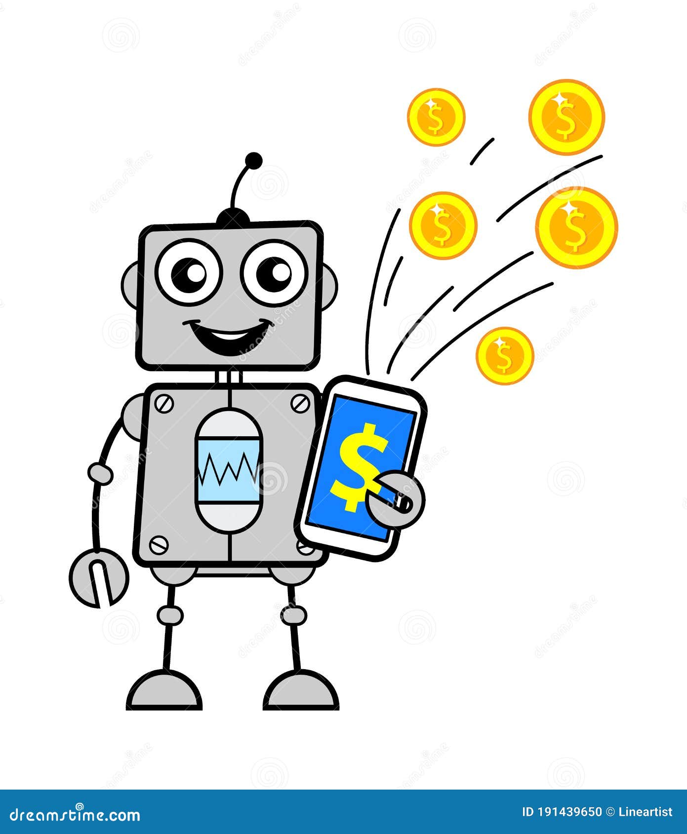 Cartoon Robot Showing Mobile Money Stock Illustration - Illustration of ...