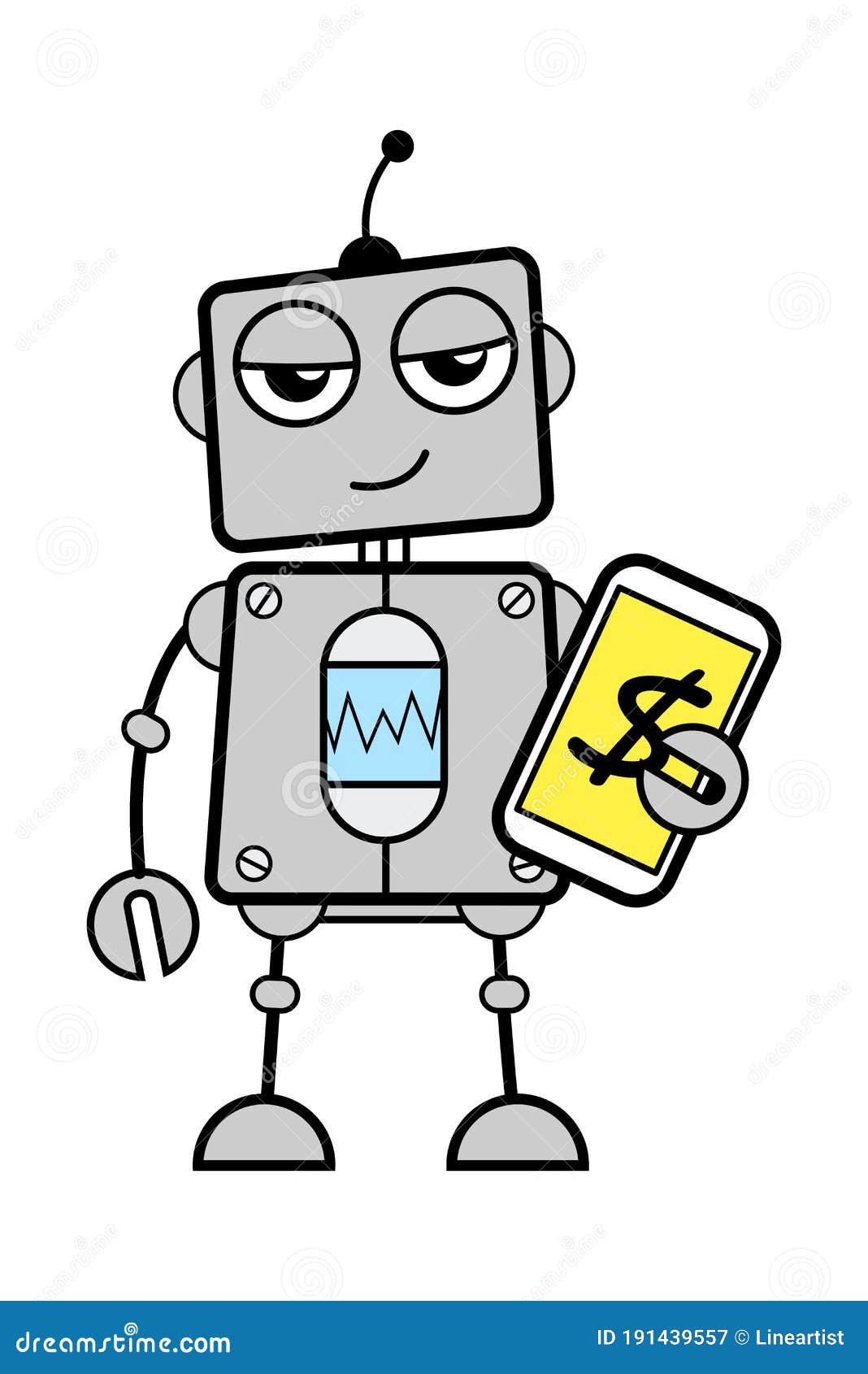 Cartoon Robot Showing Money in Cell Phone Stock Illustration ...