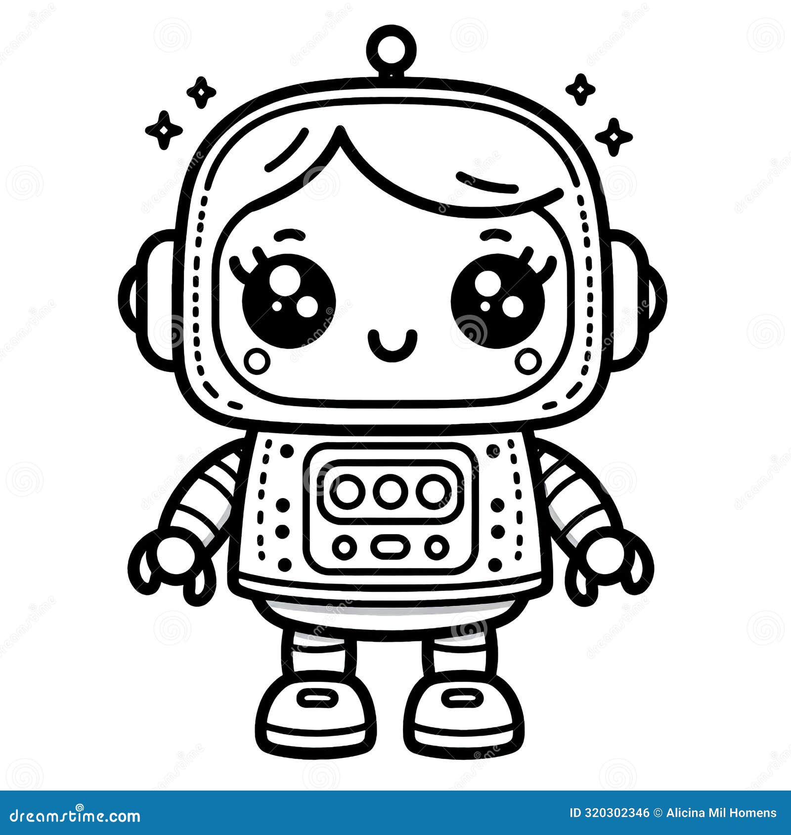 Cartoon of a Robot with Simple Lines for Children Coloring in Book ...