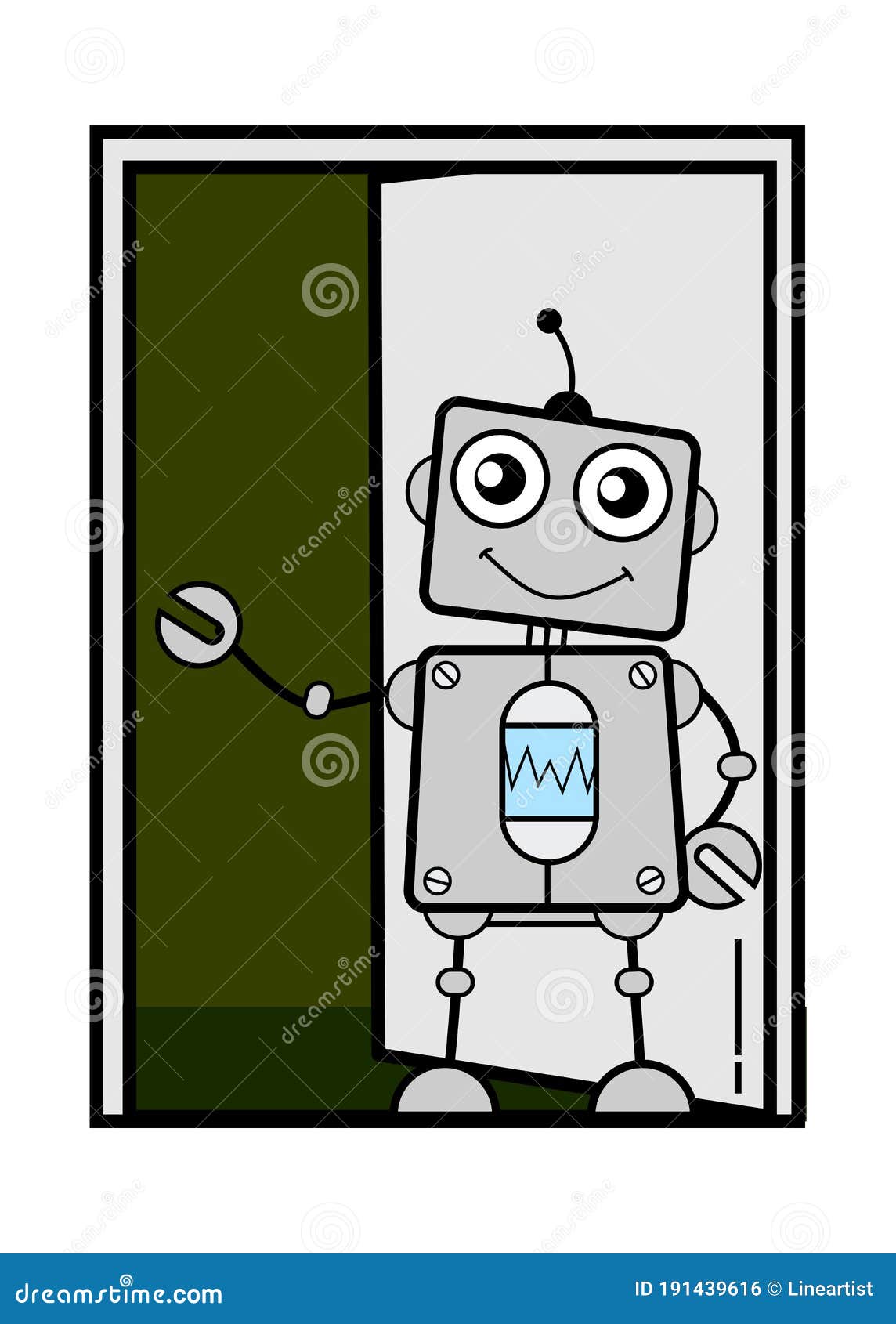 Cartoon Robot Standing at Door Stock Illustration - Illustration of ...