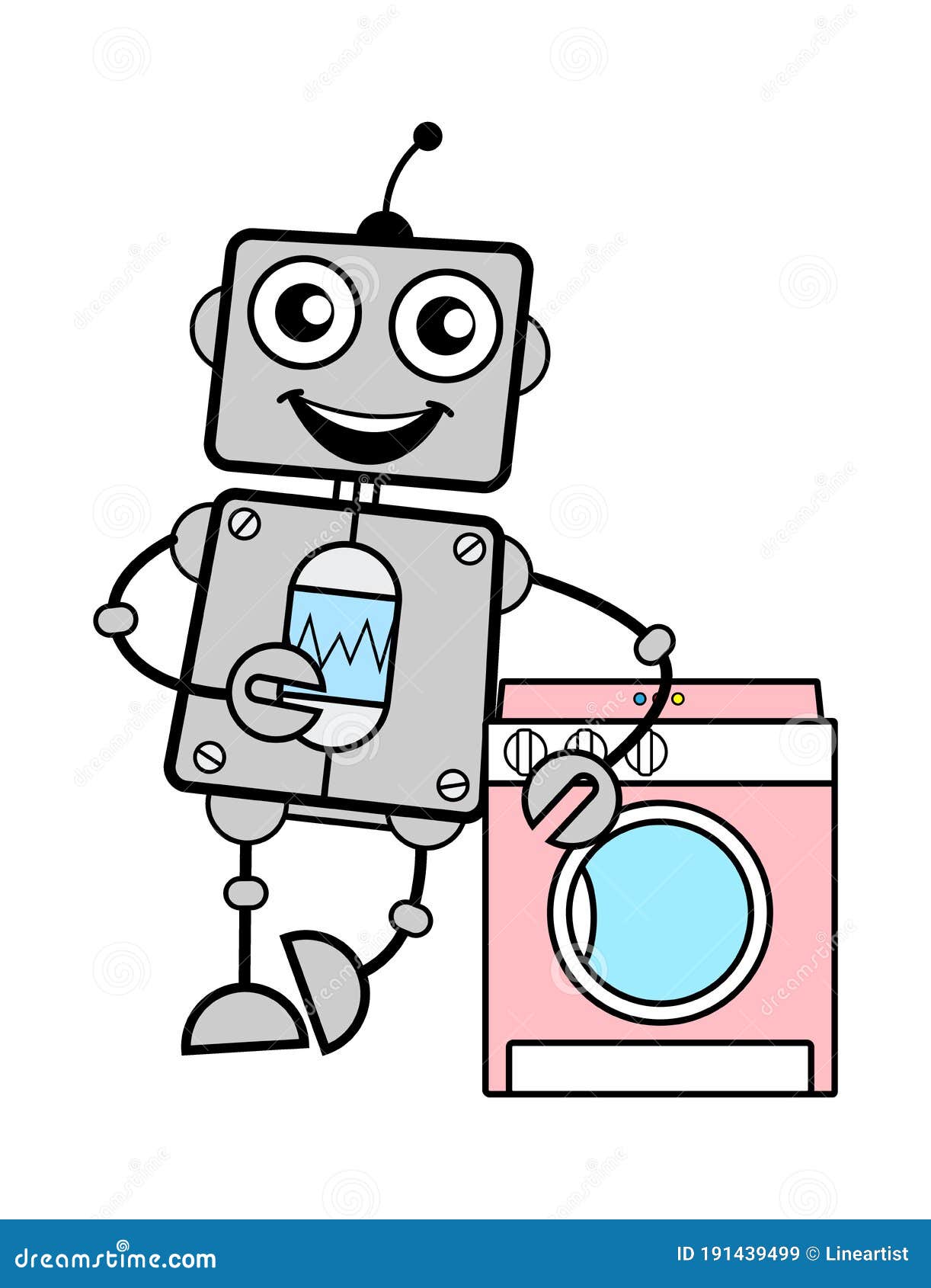 Cartoon Robot Standing with Washing Machine Stock Illustration ...