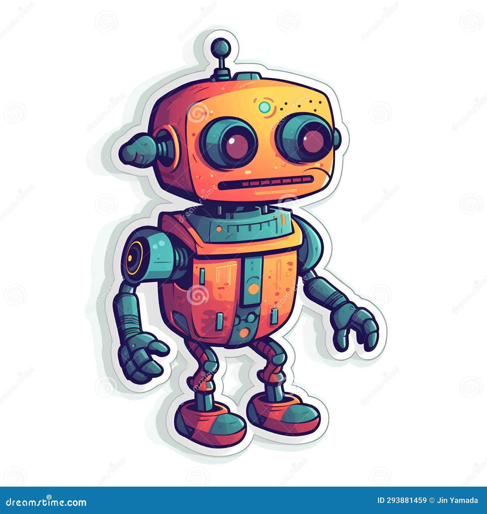 Cartoon Robot Sticker. Vector Illustration of a Retro Robot Isolated on ...