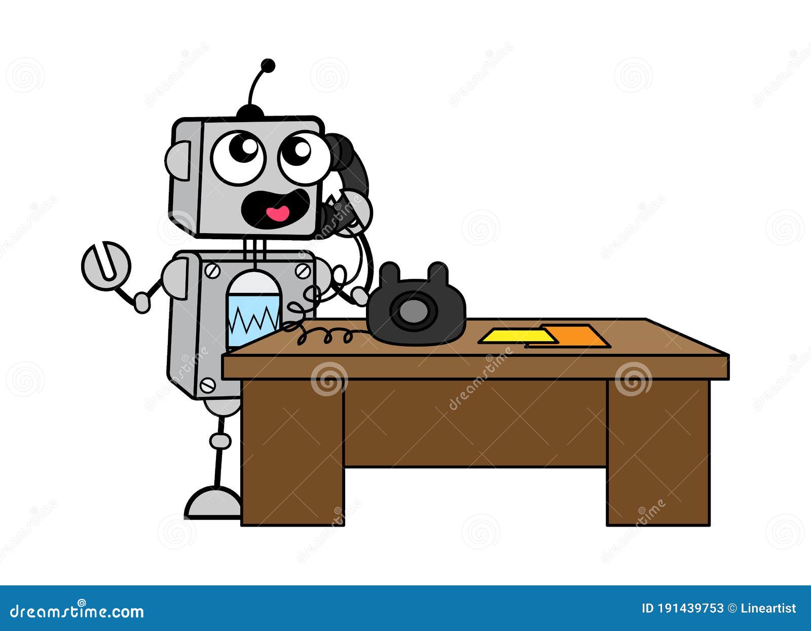 Cartoon Robot Talking on Phone Stock Illustration - Illustration of ...