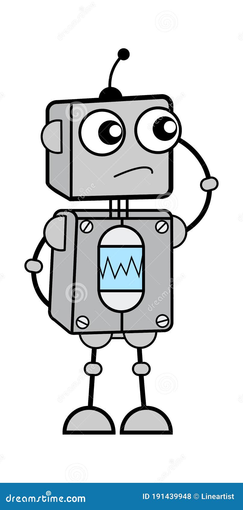 Cartoon Robot Thinking in Confusion Stock Illustration - Illustration ...