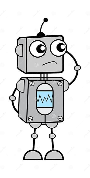 Cartoon Robot Thinking in Confusion Stock Illustration - Illustration ...