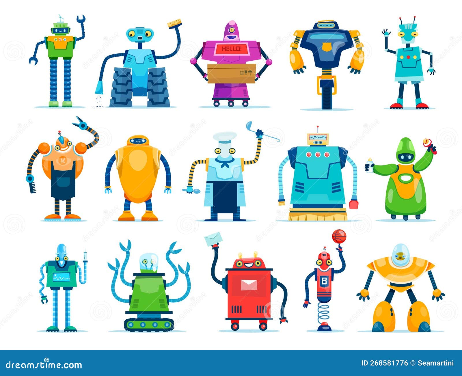 Cartoon Robots, Droids Characters, Vector Cyborgs Stock Vector ...