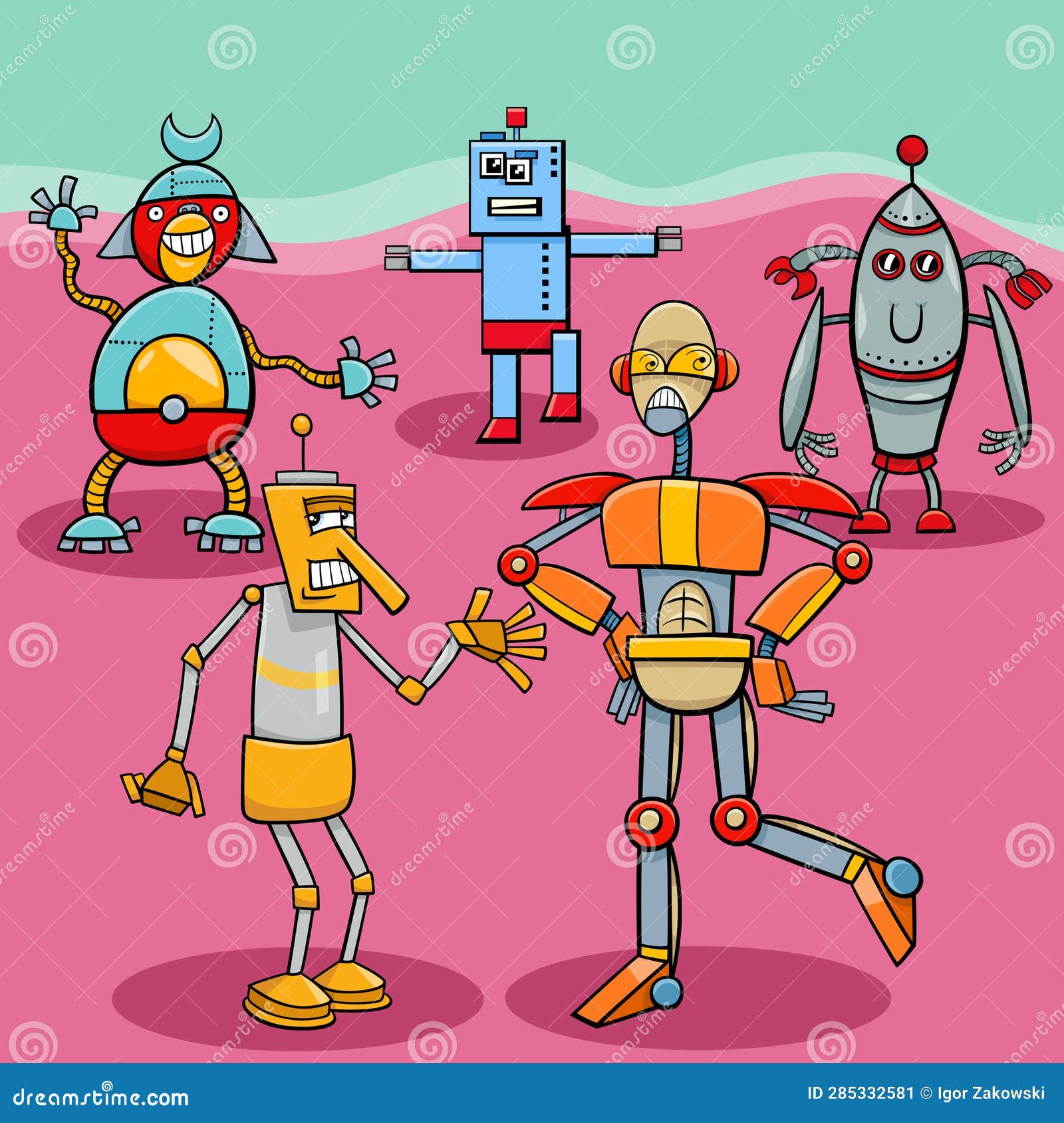 Cartoon Robots And Droids Characters Group | CartoonDealer.com #285332581