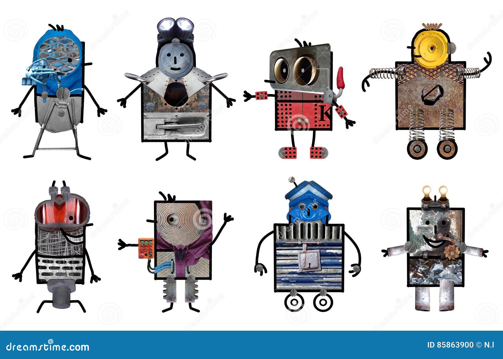 Cartoon Robots, Cyborg Machine Artificial Intelligence Characters ...