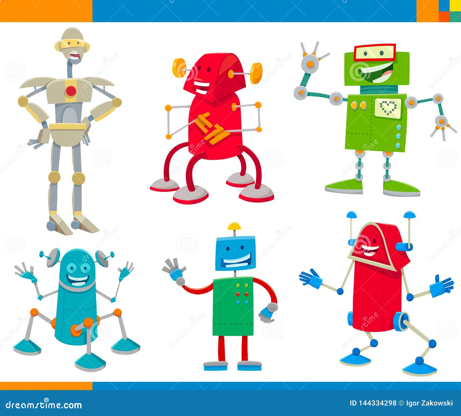 Cartoon Robots Funny Characters Set Stock Vector - Illustration of ...