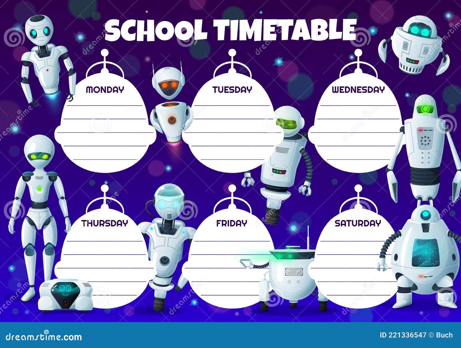 Cartoon Robots Kids Education Timetable Schedule Stock Vector - Illustration of time, education ...