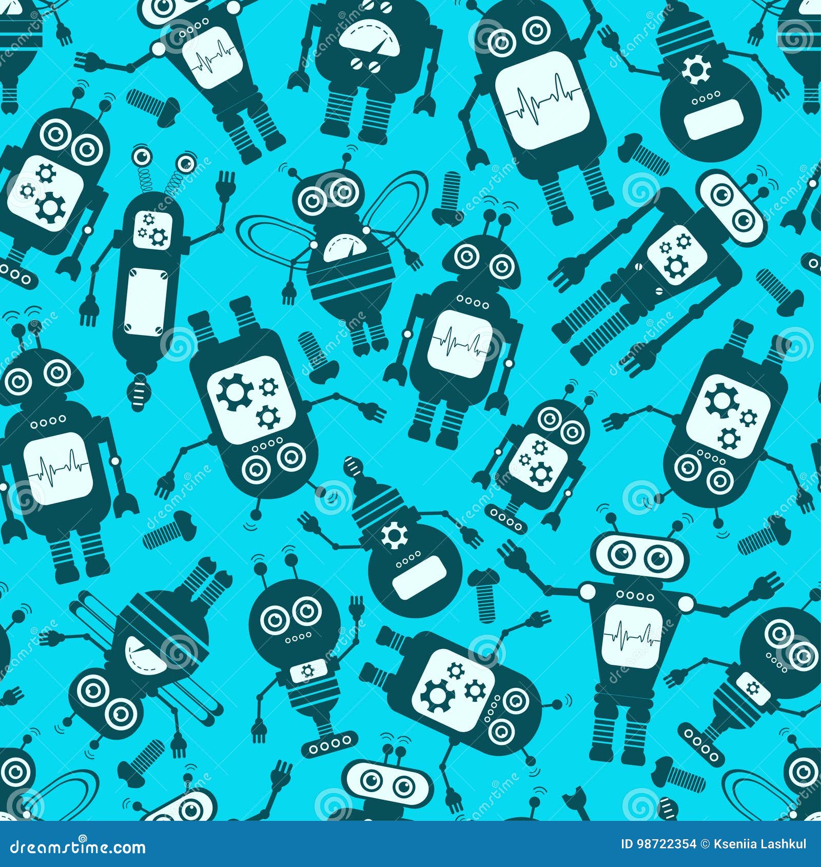 Cartoon Robots Seamless Background. Stock Vector - Illustration of ...