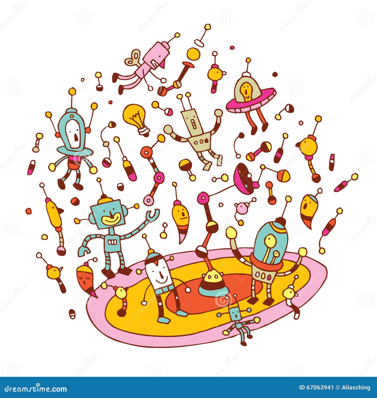 Cartoon Robots Technology Invention Retro Future Stock Vector ...