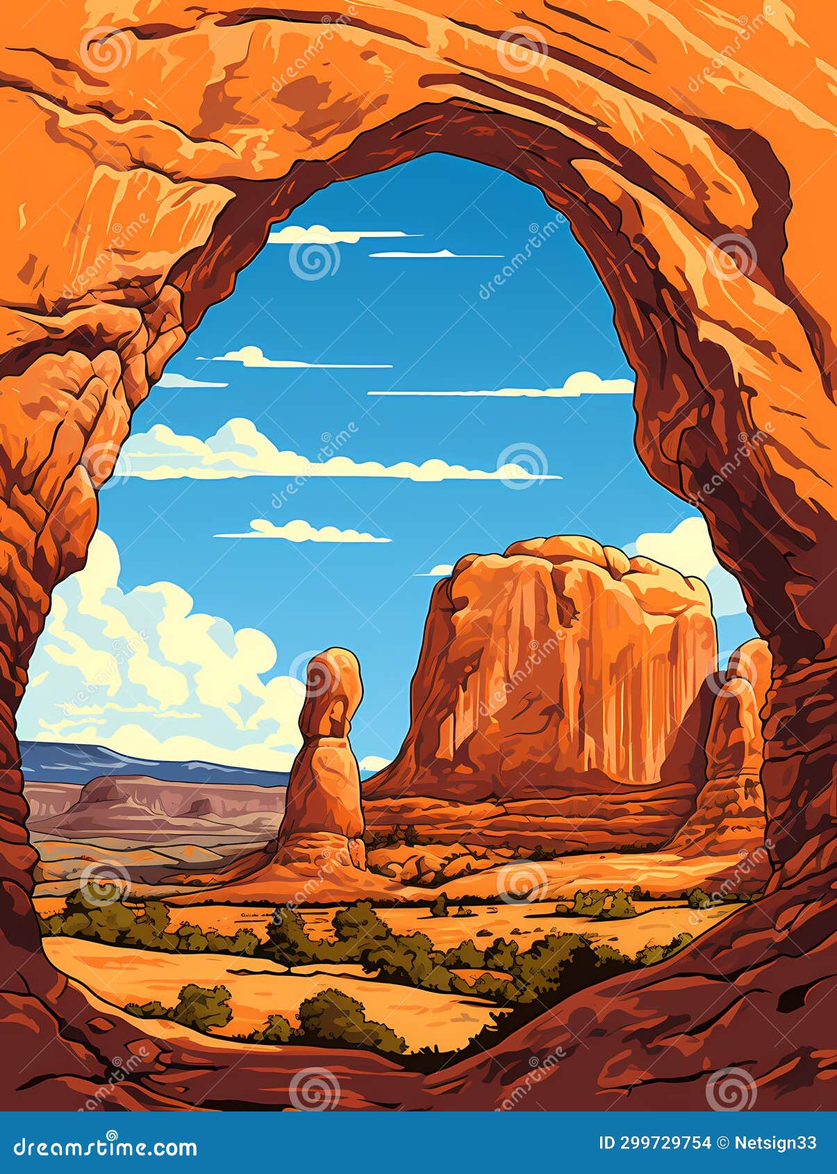 A Cartoon of a Rock Formation, Arches National Park Stock Illustration ...