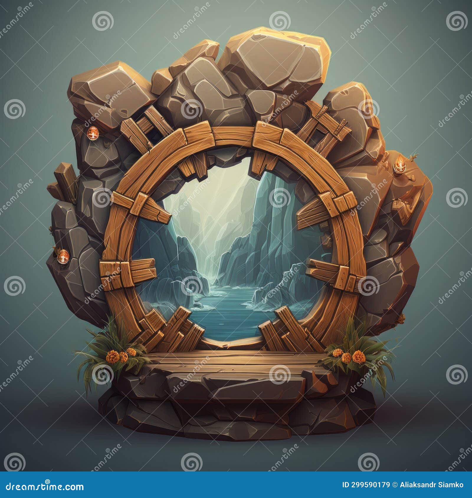 A Cartoon of a Rock with a Round Window Stock Illustration ...