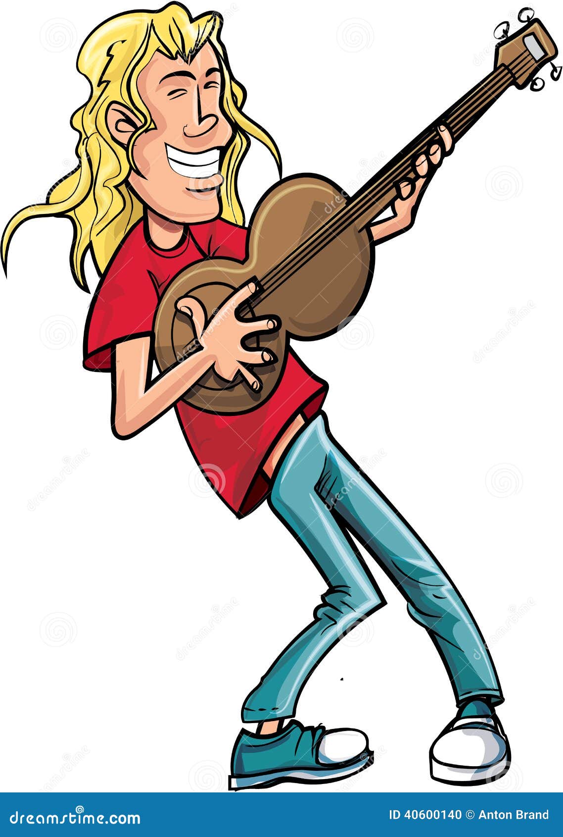 Cartoon Rock Singer with Guitar. Stock Vector - Illustration of happy ...