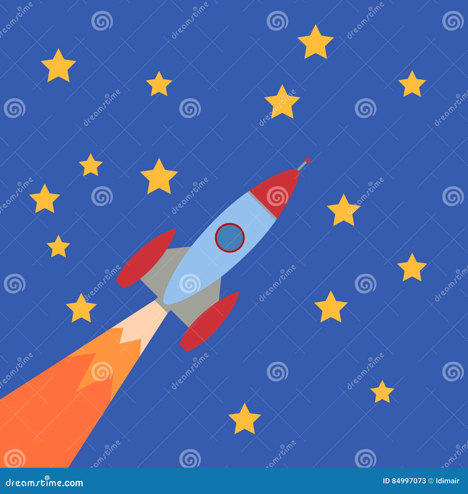 Cartoon Rocket on Blue Background with Stars. Vector Stock Vector ...
