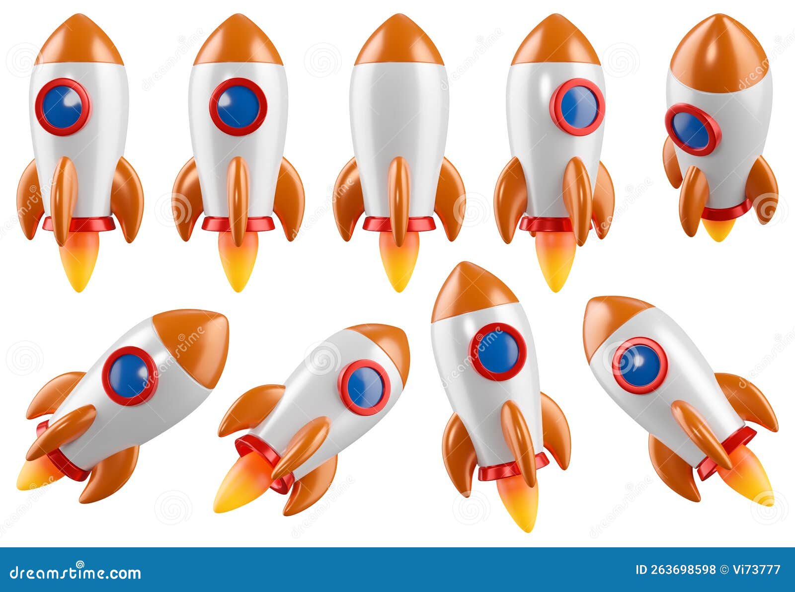 Cartoon Rocket from Different Angles. Spaceship Isolated on White ...