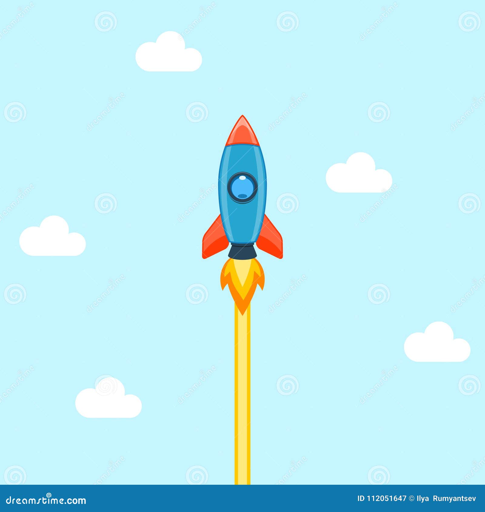 Cartoon Rocket Flight in the Sky Stock Vector - Illustration of ...
