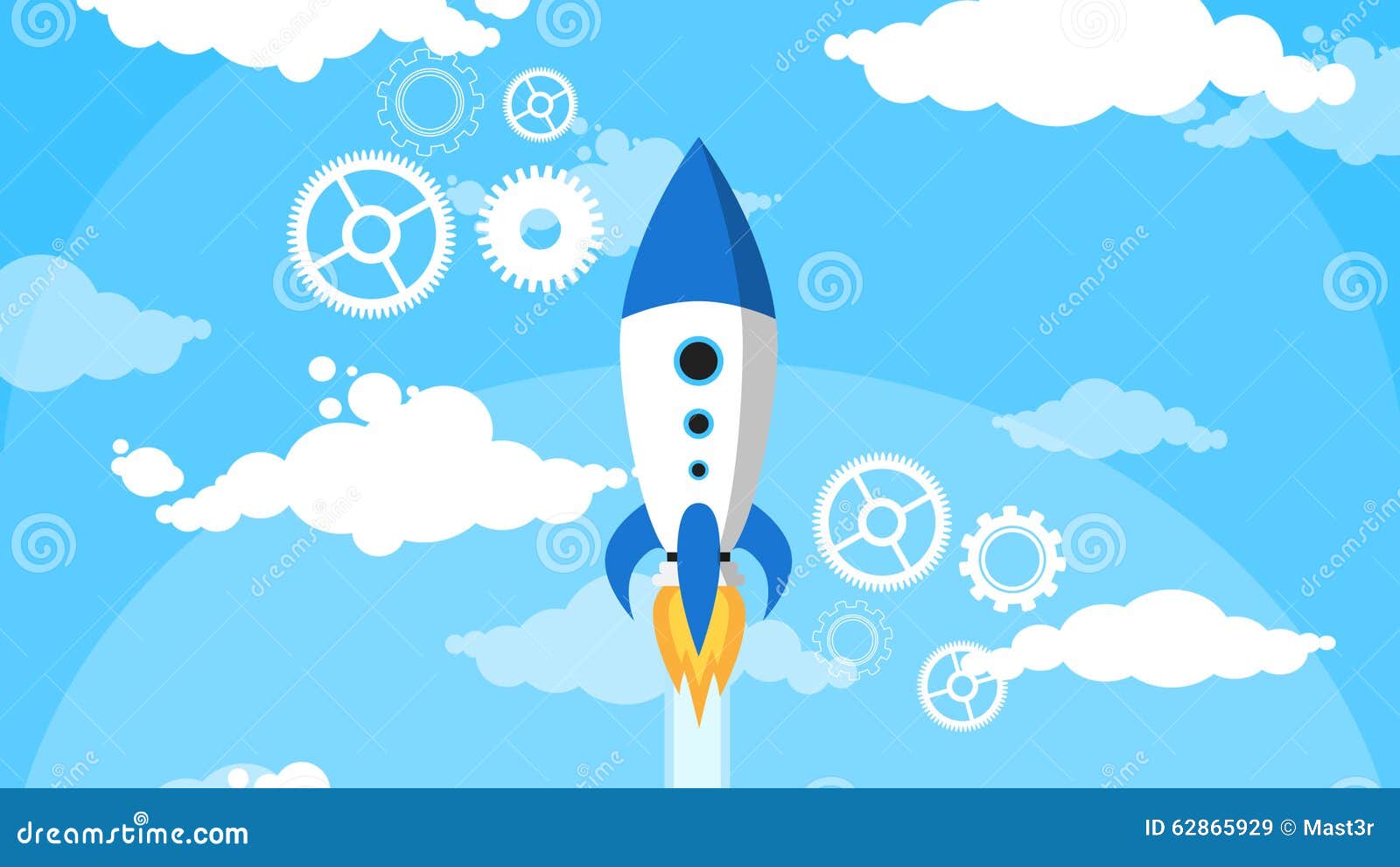 Cartoon Rocket Fly Blue Sky White Clouds Flat Stock Video - Video of ...