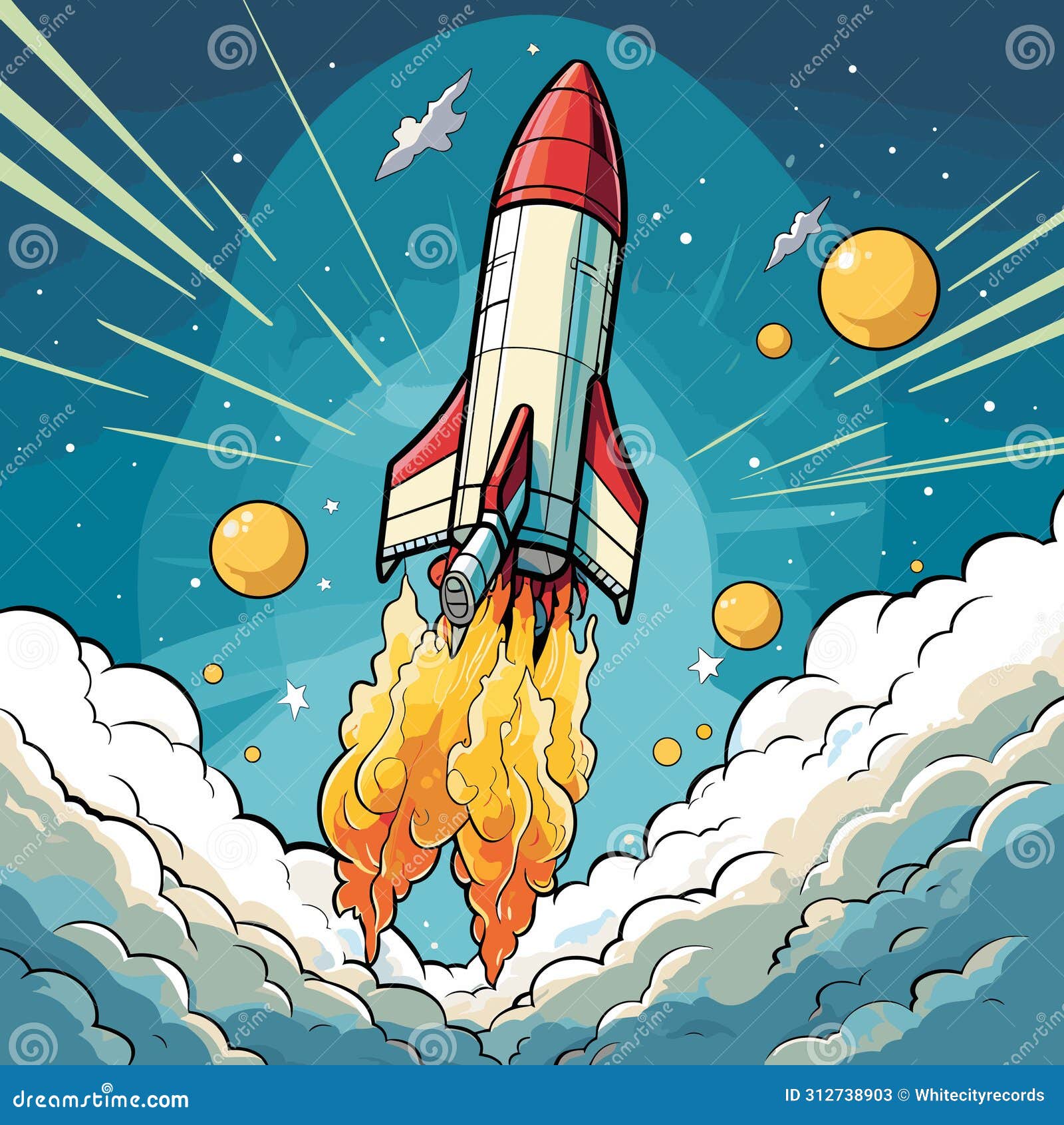 Cartoon Rocket Flying in the Sky. Vector Illustration for Your Design ...