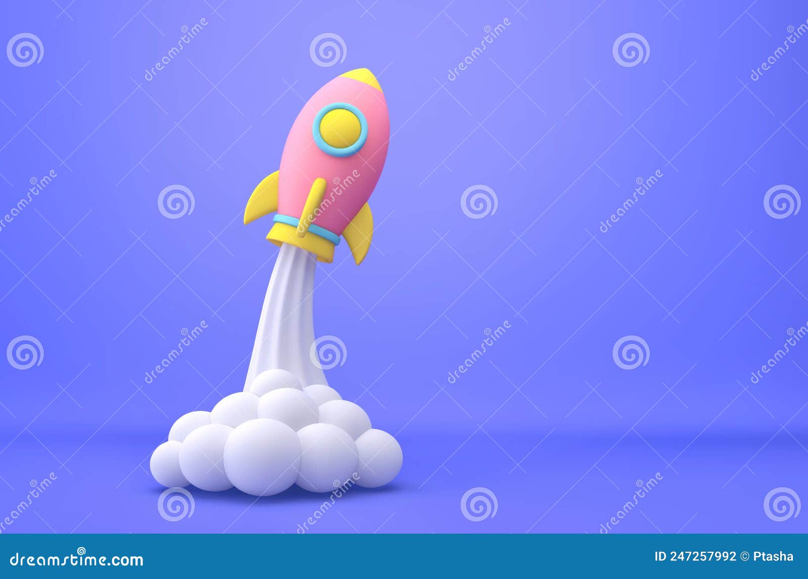 Cartoon Rocket Launch on Blue Background Stock Illustration ...